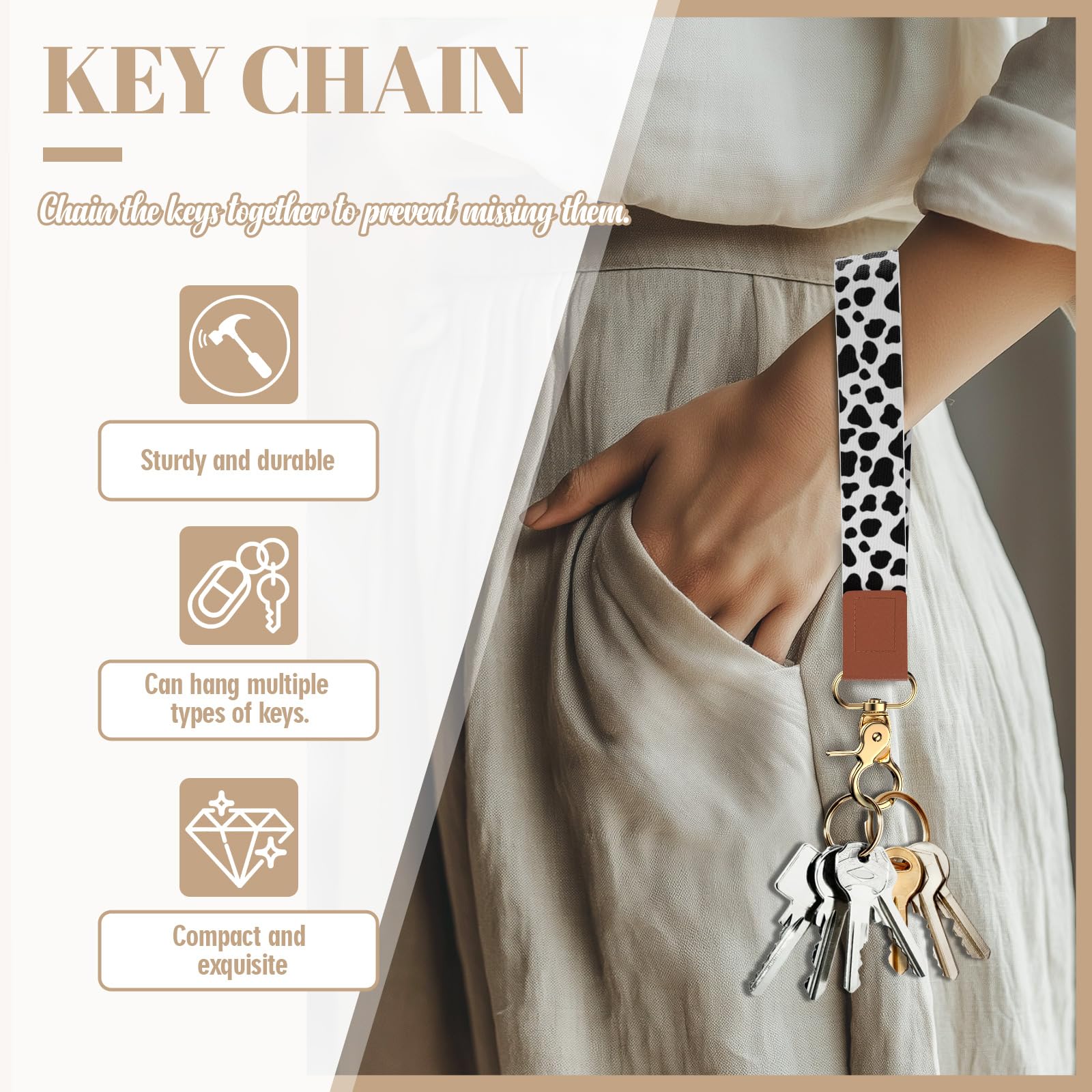 Wristlet Keychain for Women and Men,Key Chain Holder,Wrist Lanyard for Keys(Cow)