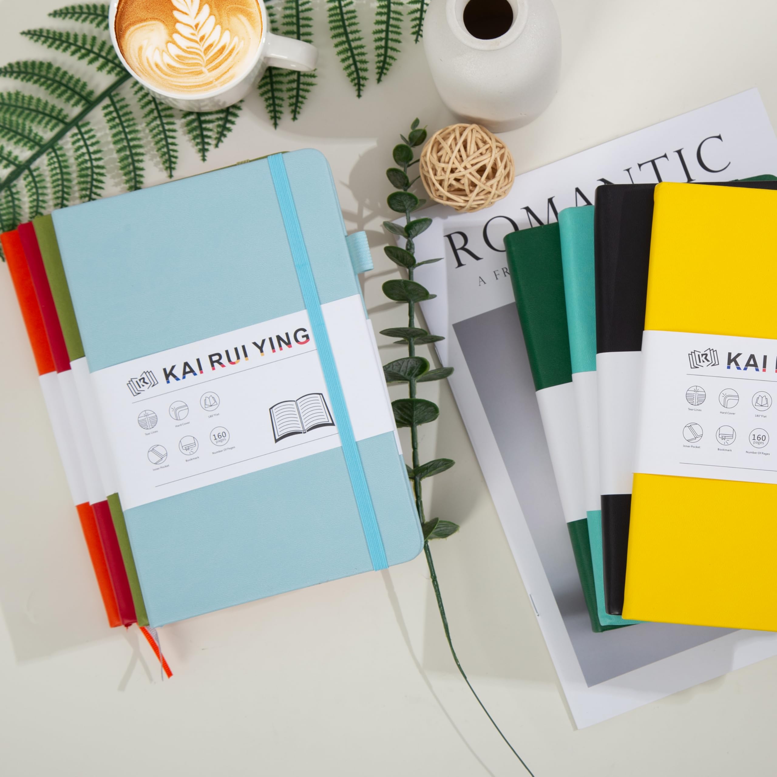 KaiRuiYing Journal Notebook with Pen Holder, A5 Hardcover Notebooks for Work, College Ruled Notebook for School, Lined Journal for Writing, 100Gsm Premium Thick Paper with Inner Pocket, Medium 5.7"x8.4" (1Pack, Black)