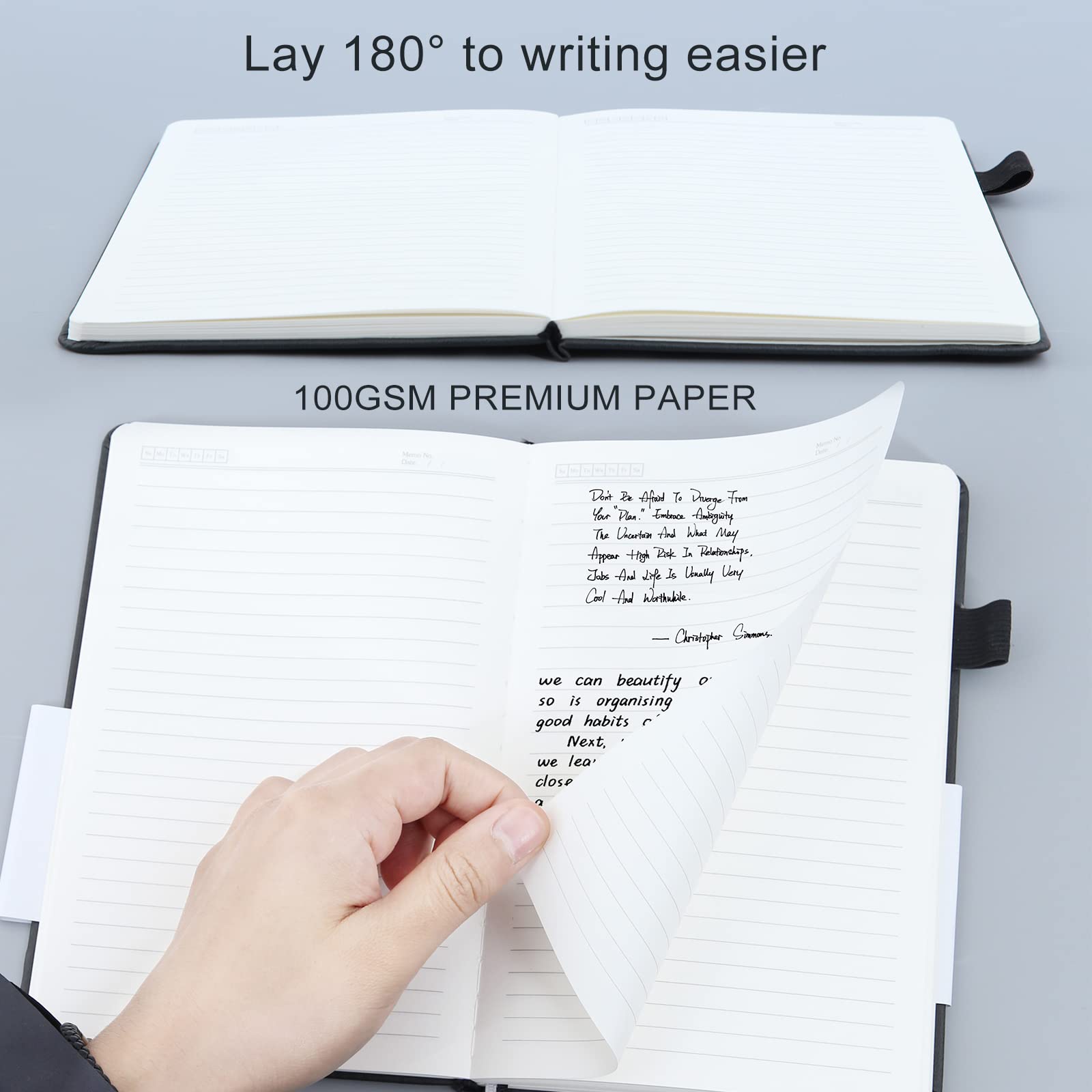 KaiRuiYing Journal Notebook with Pen Holder, A5 Hardcover Notebooks for Work, College Ruled Notebook for School, Lined Journal for Writing, 100Gsm Premium Thick Paper with Inner Pocket, Medium 5.7"x8.4" (1Pack, Black)