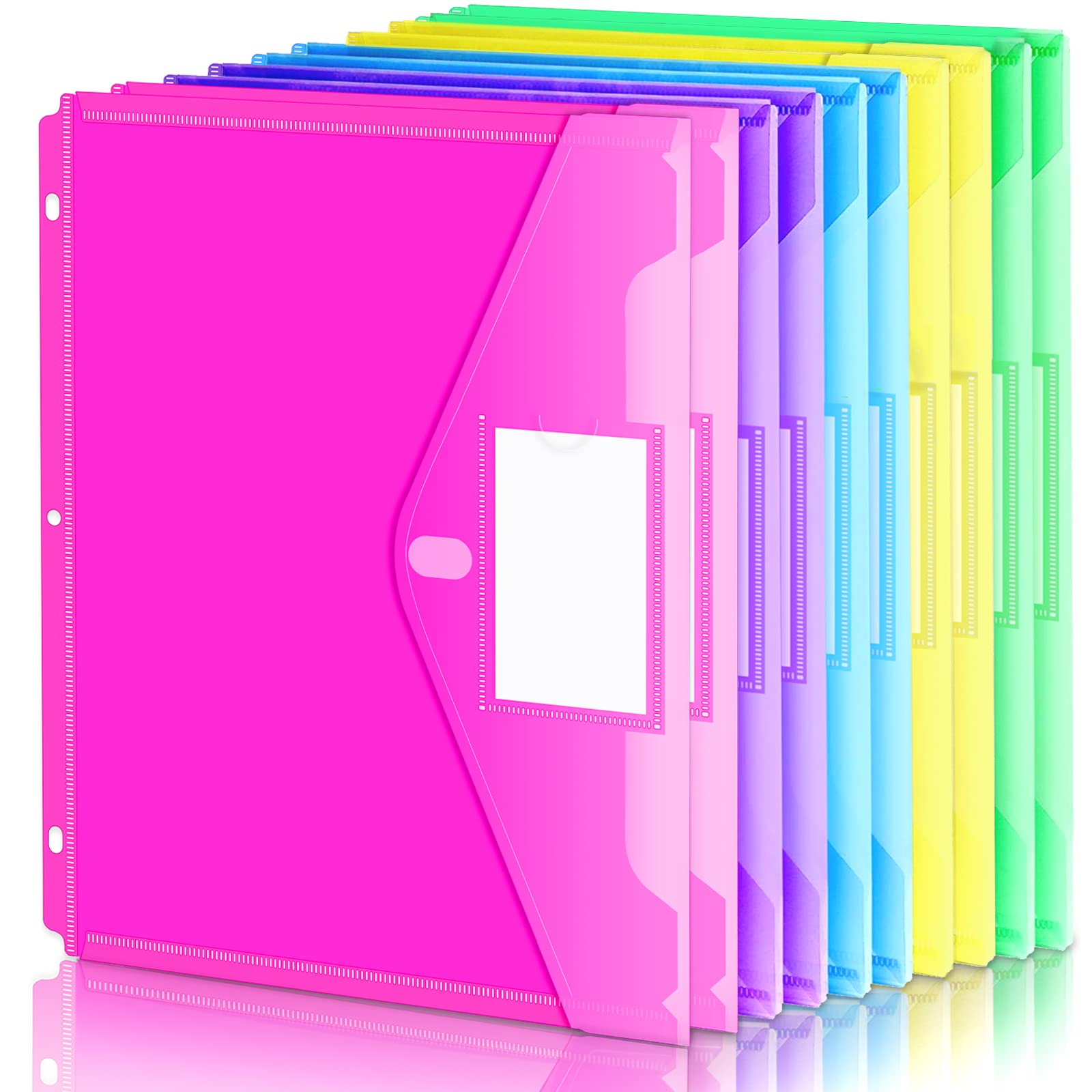 Forvencer Binder Pocket, 10 Pack Super Heavyweight Poly Binder Pocket with Hook and Loop Closure, Binder Folders Side Loading, 3 Ring Binder Pocket, Letter Size, Assorted Colors