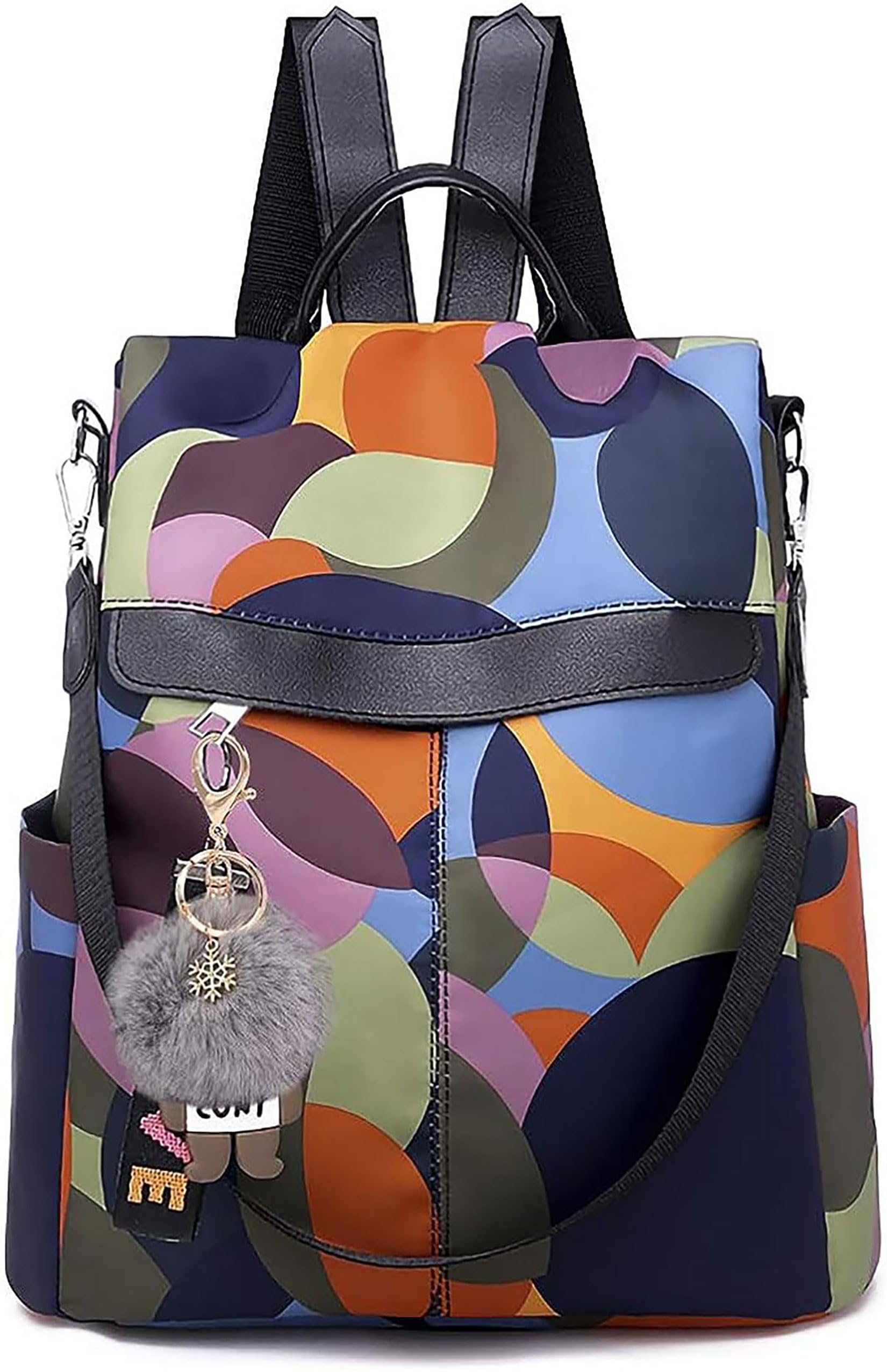 COFIHOME HAOOT Fashion Backpack for Women Waterproof Rucksack Daypack Anti-theft Shoulder Bag Handbag Casual Travel Bag Hiking Backpack Purse with Pom Pom Keychain
