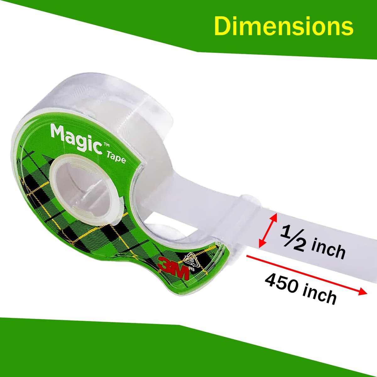 Magic Tape, 3 Rolls Tape with Tape Dispenser, Invisible Tape, Clear Tape, 1/2 x 450 Inches Tape Rolls + Scissors All Purpose