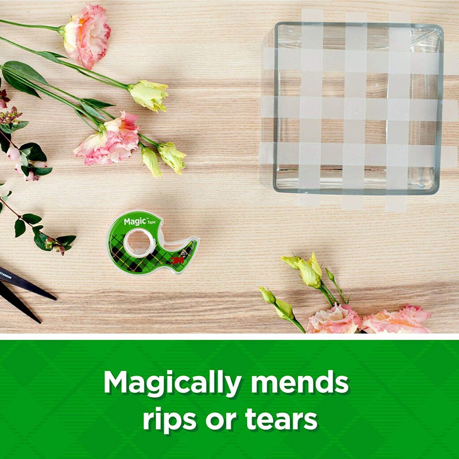 Magic Tape, 3 Rolls Tape with Tape Dispenser, Invisible Tape, Clear Tape, 1/2 x 450 Inches Tape Rolls + Scissors All Purpose