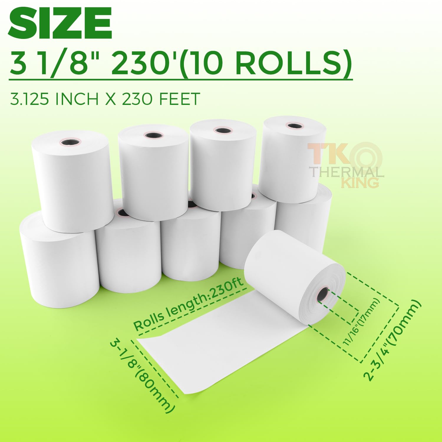 TK Thermal King, 3-1/8" x 230' Point-of-Sale Thermal Paper Rolls fits Station POS System (10 Rolls)