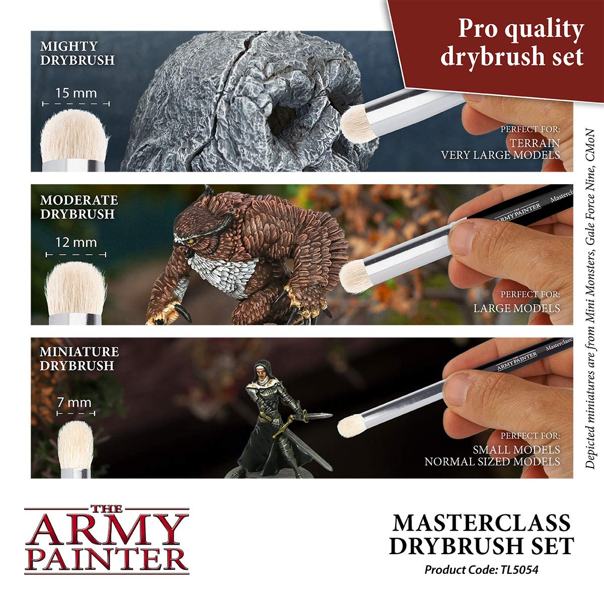 The Army Painter Masterclass: Drybrush Set - Hobby Brush Set with Brushes in Three Sizes for Advanced and Professional Techniques for Tabletop Roleplaying, Boardgames, and Wargames Miniature Painting