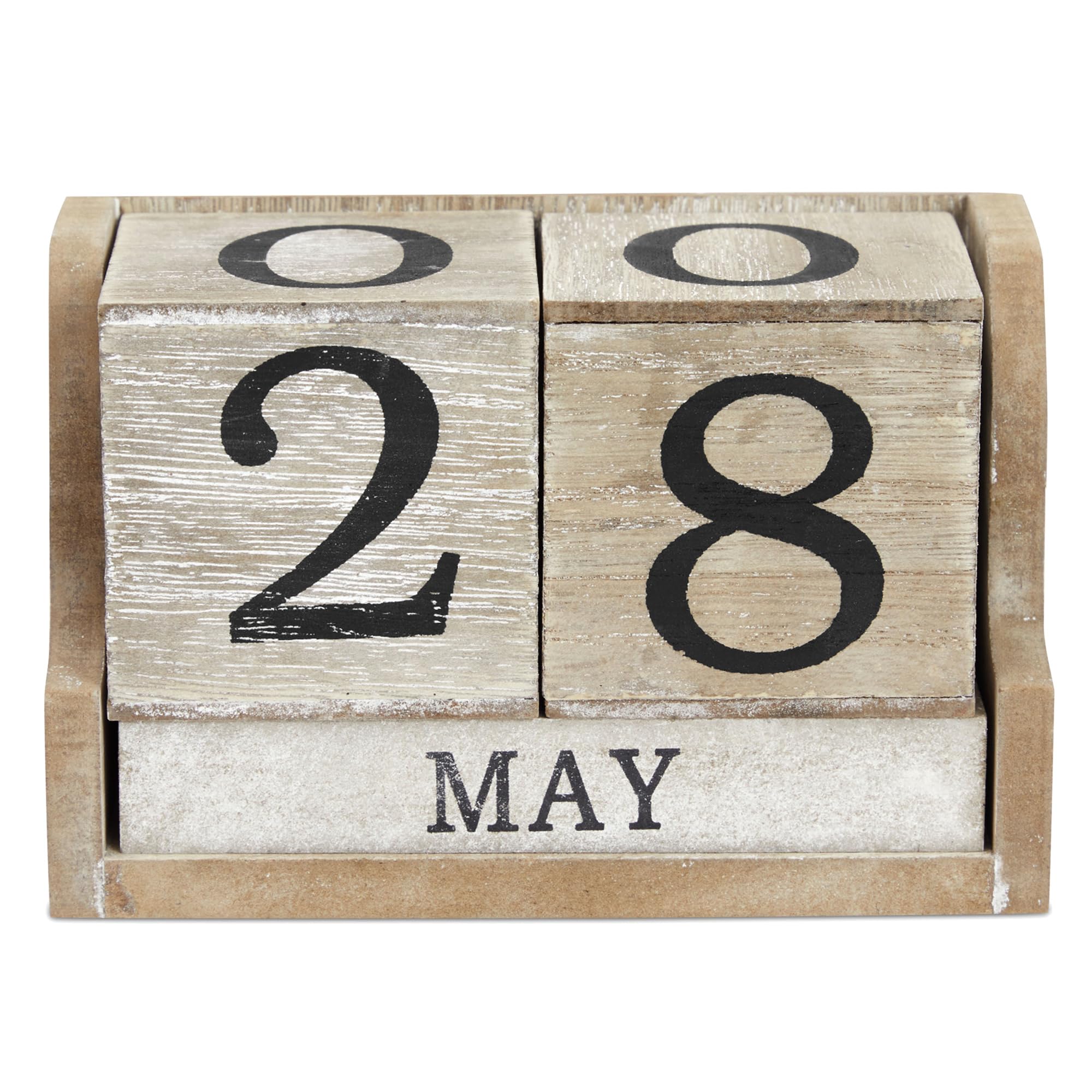Wooden Perpetual Date Desk Calendar Blocks for Teachers, Farmhouse Office Decor (5 x 4 In)