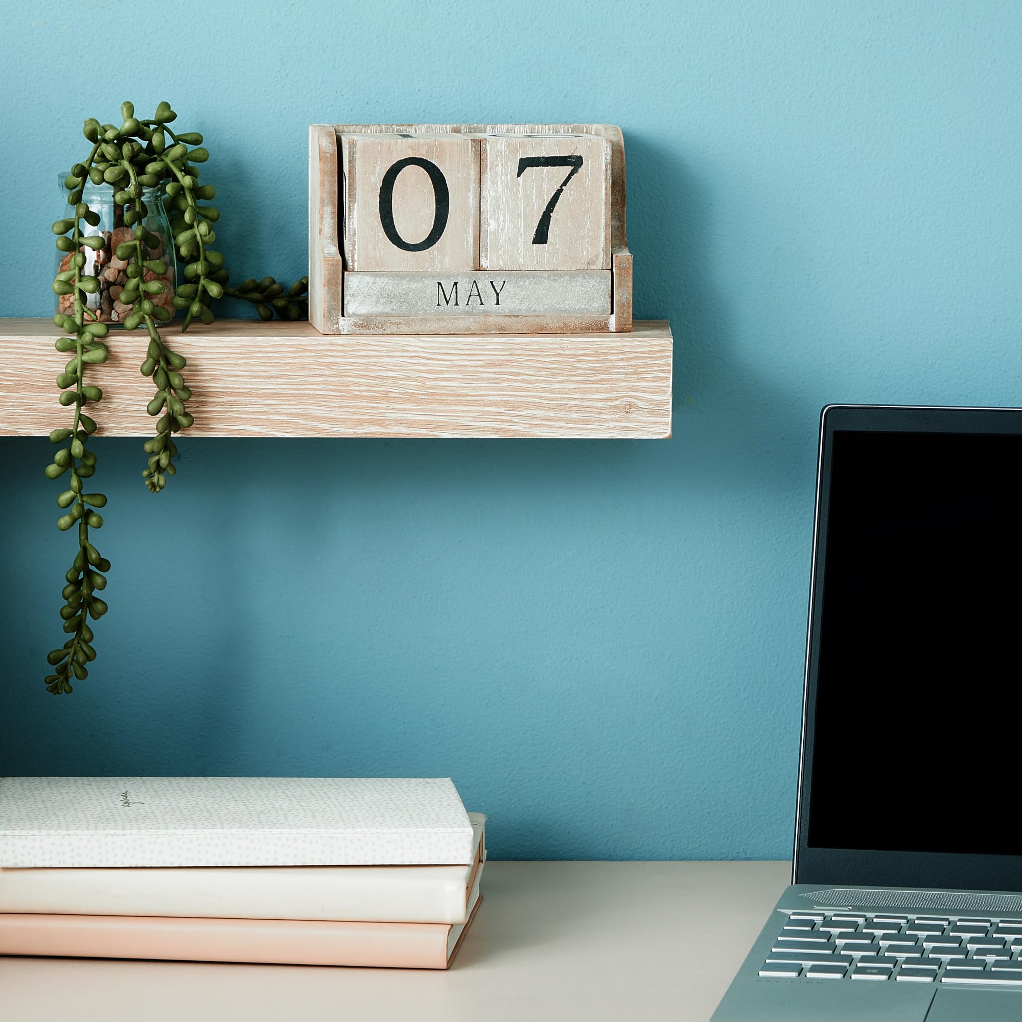Wooden Perpetual Date Desk Calendar Blocks for Teachers, Farmhouse Office Decor (5 x 4 In)