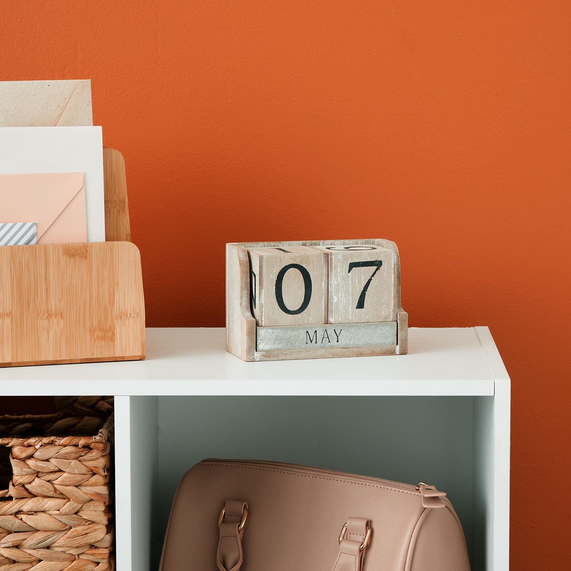 Wooden Perpetual Date Desk Calendar Blocks for Teachers, Farmhouse Office Decor (5 x 4 In)