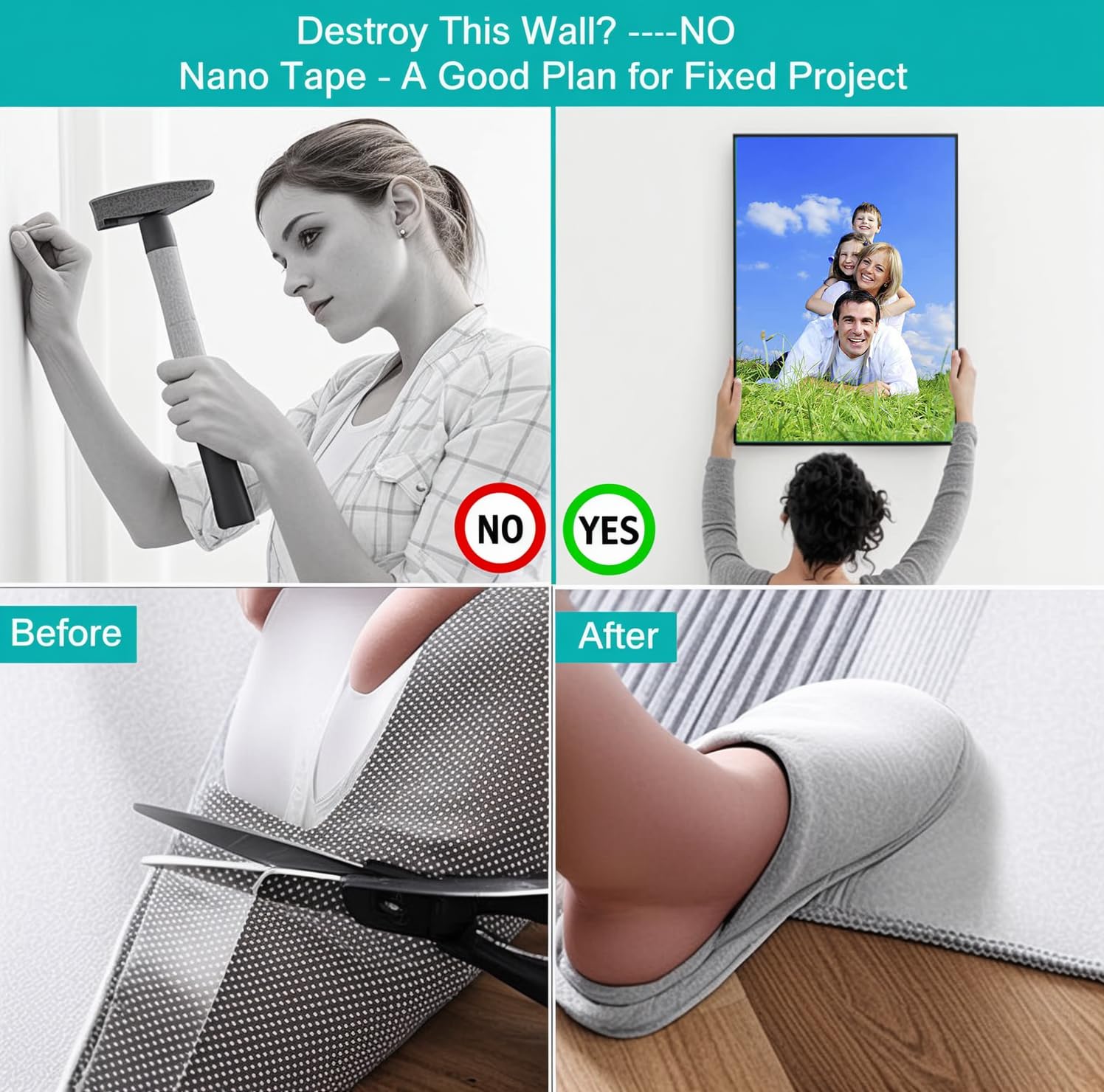 SHANDERBAR Nano Double Sided Tape Heavy Duty, Multipurpose Removable Mounting Adhesive Grip Tape,Washable Sticky Strong Wall Tape Strips Transparent Tape Poster Carpet Tape for Paste Items,Household