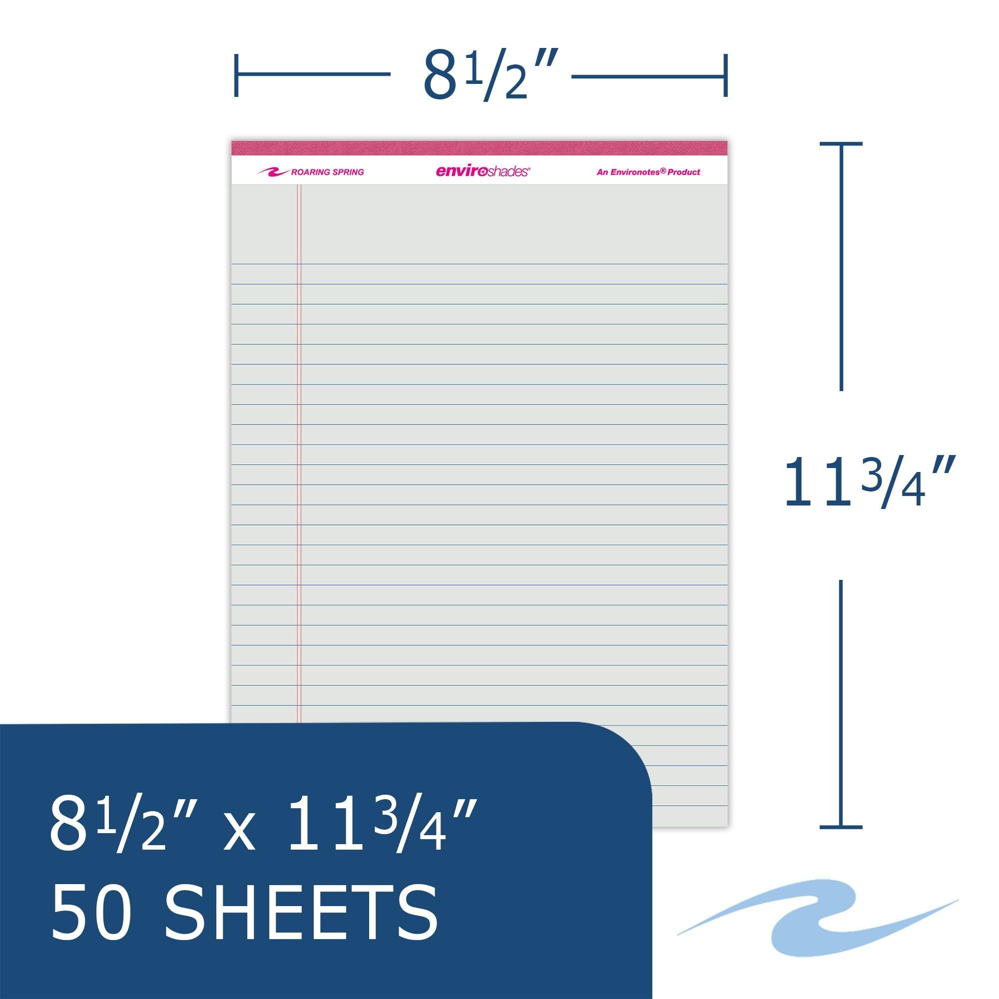 Roaring Spring Enviroshades Recycled Legal Pads, 6 Pack, 8.5" x 11.75" 50 Sheets, Assorted Colors
