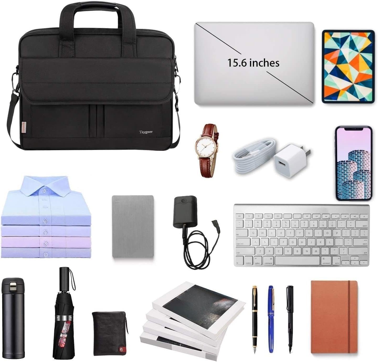 Taygeer Laptop Bag 15.6 Inch, Business Briefcase Gifts for Men Women, Water Resistant Messenger Shoulder Bag with Strap, Durable Office Bag, Carry On Laptop Case for Computer/Notebook/MacBook,Black