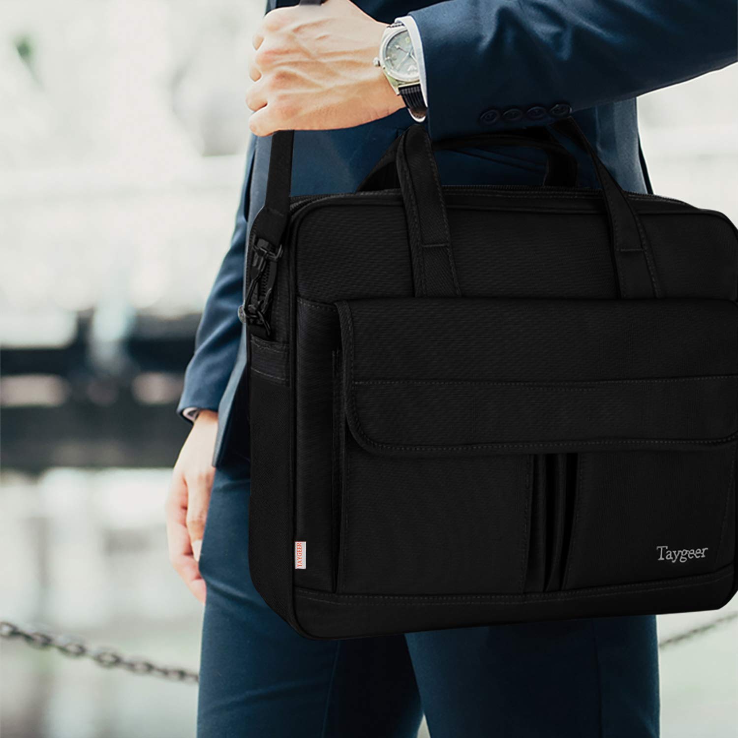 Taygeer Laptop Bag 15.6 Inch, Business Briefcase Gifts for Men Women, Water Resistant Messenger Shoulder Bag with Strap, Durable Office Bag, Carry On Laptop Case for Computer/Notebook/MacBook,Black