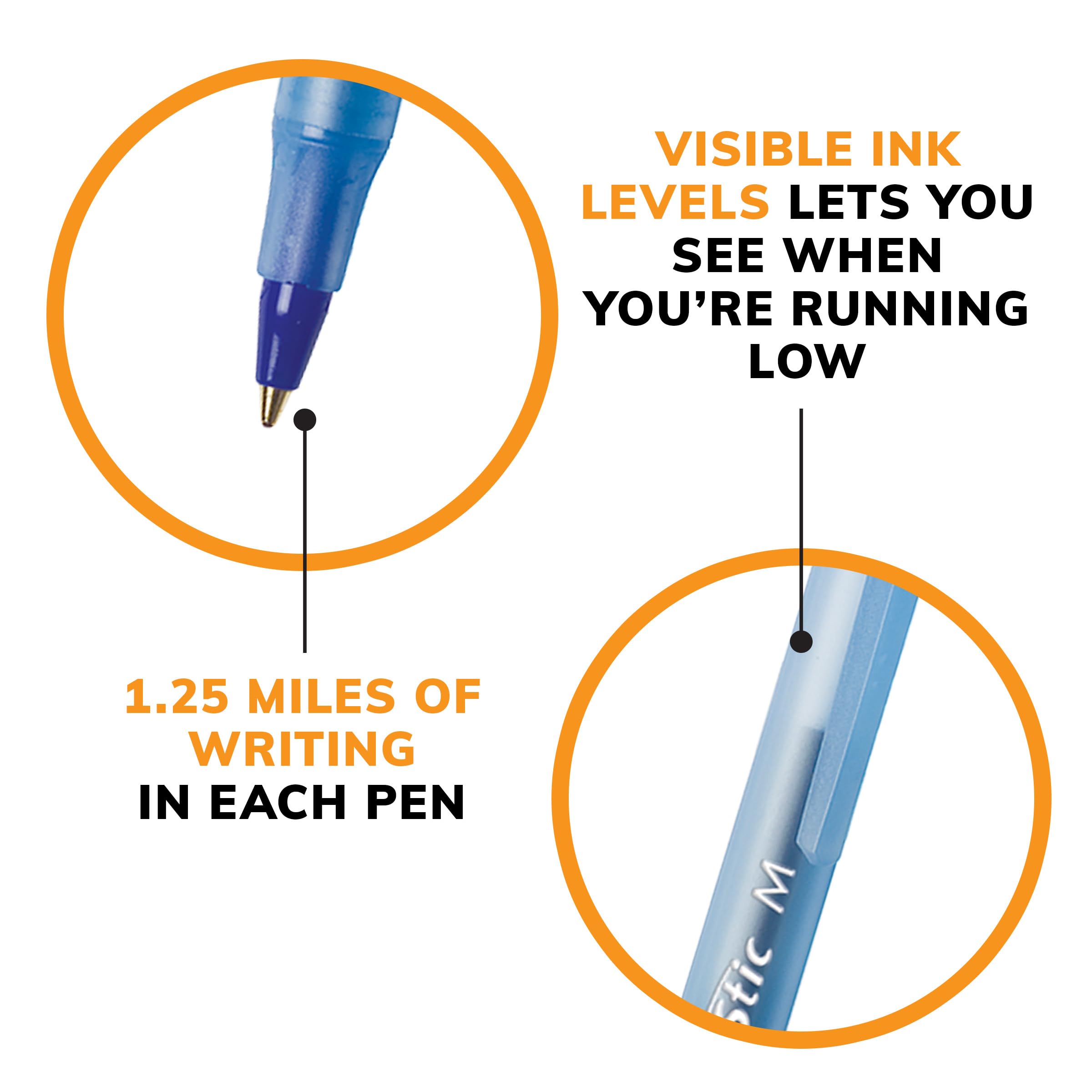 BIC Round Stic Xtra Life Blue Ballpoint Pens, Medium Point (1.0mm), 144-Count Pack of Bulk Pens, Flexible Round Barrel for Writing Comfort, No. 1 Selling Ballpoint Pens