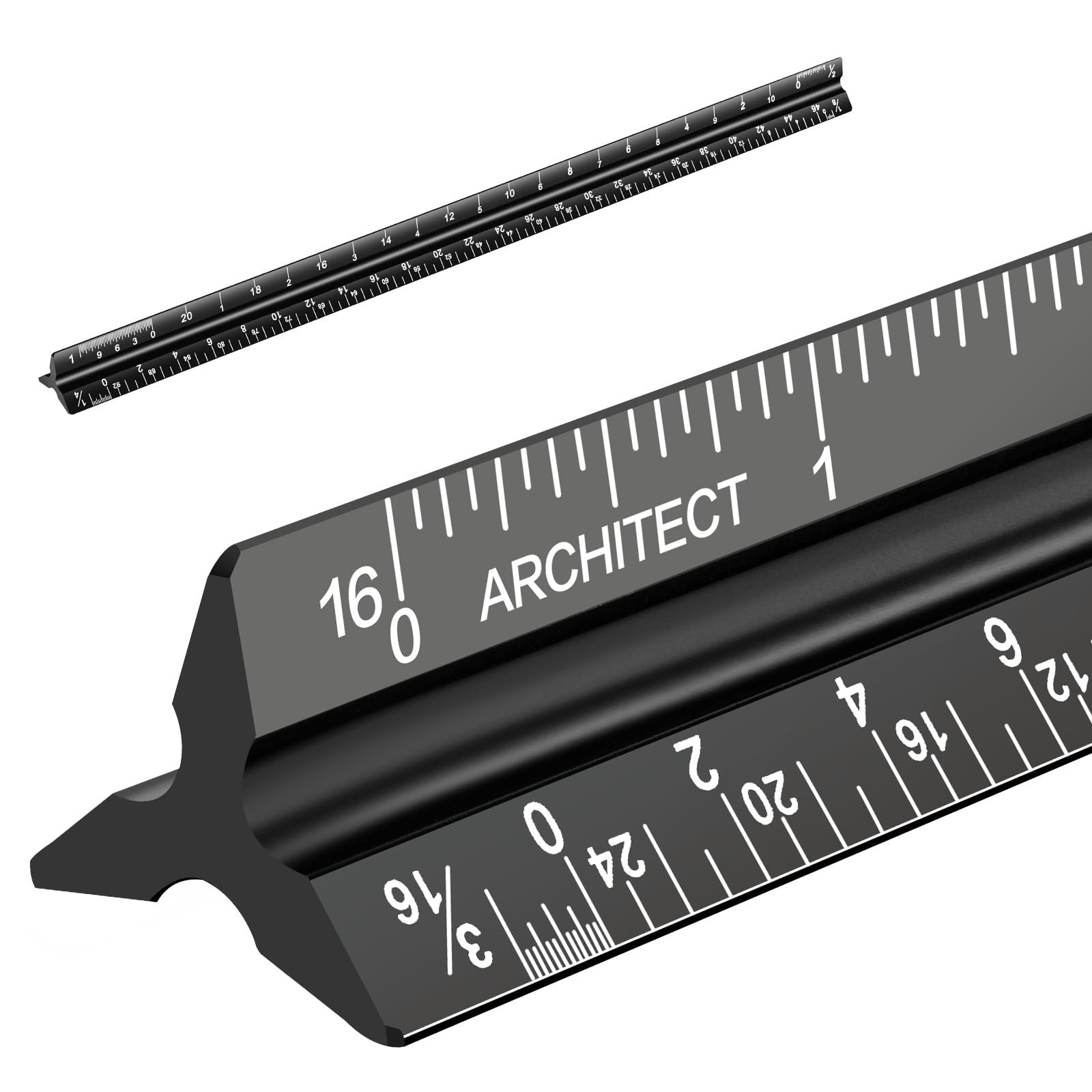 Architectural Scale Ruler, Imperial Measurements 12'', Laser-Etched Aluminum Architect Triangular Ruler Black for Architects, Students, Draftsman, and Engineers by Mveohos