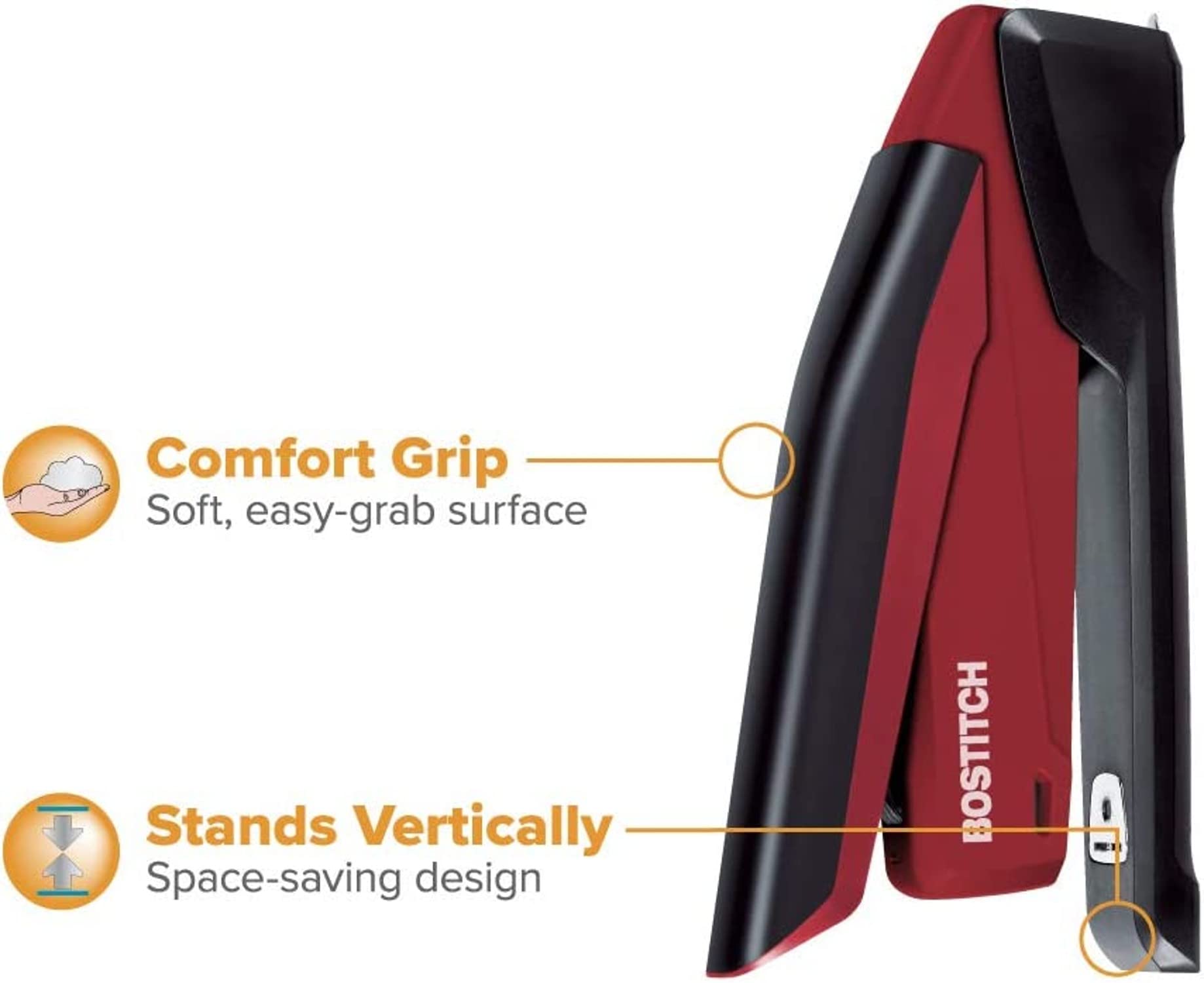 Bostitch Stapler with Staples - InPower Red Stapler - Spring Powered Stapler with 1260 Staples - Built-in Staple Remover - Staple Storage Compartment - One Touch Heavy Duty Staplers for Desk