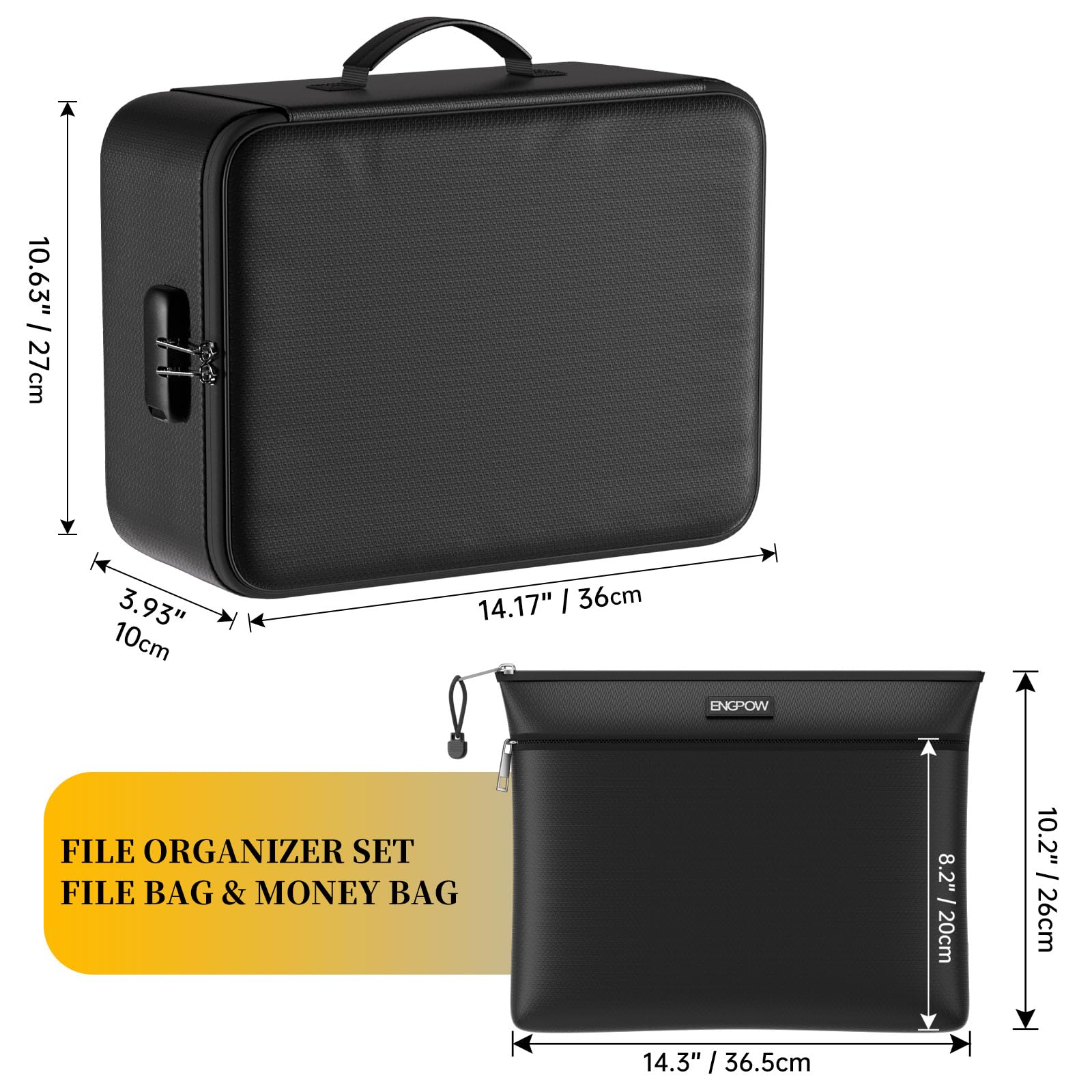 ENGPOW File Organizer Bags,Fireproof Document Bag with Money Bag,Home Office Travel Safe Bag with Lock,Multi-Layer Portable Filing Storage for Important File Passport Certificates Legal Documents