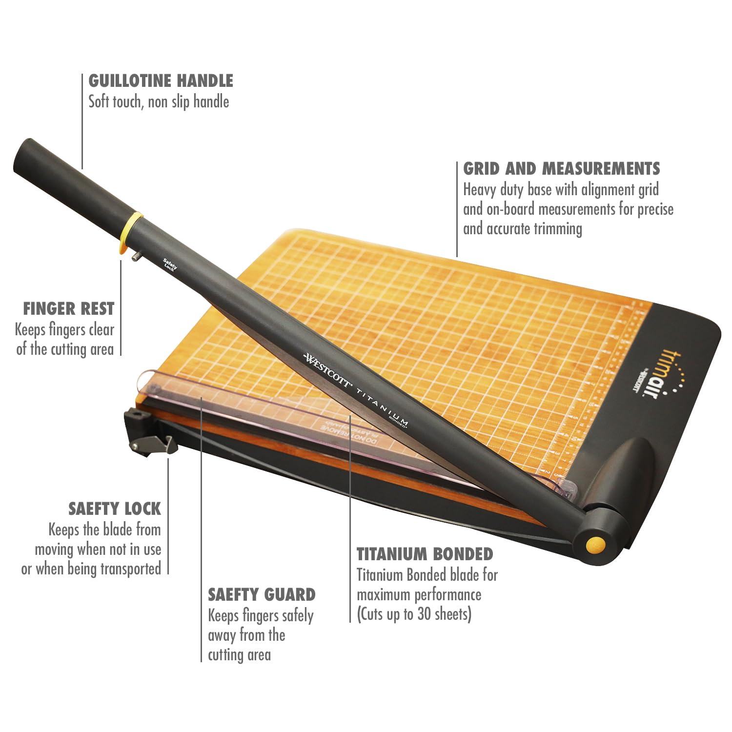 Westcott 15106 TrimAir 12-Inch Guillotine Paper Cutter, Heavy-Duty Multi-Paper Trimmer with 30 Sheet Capacity