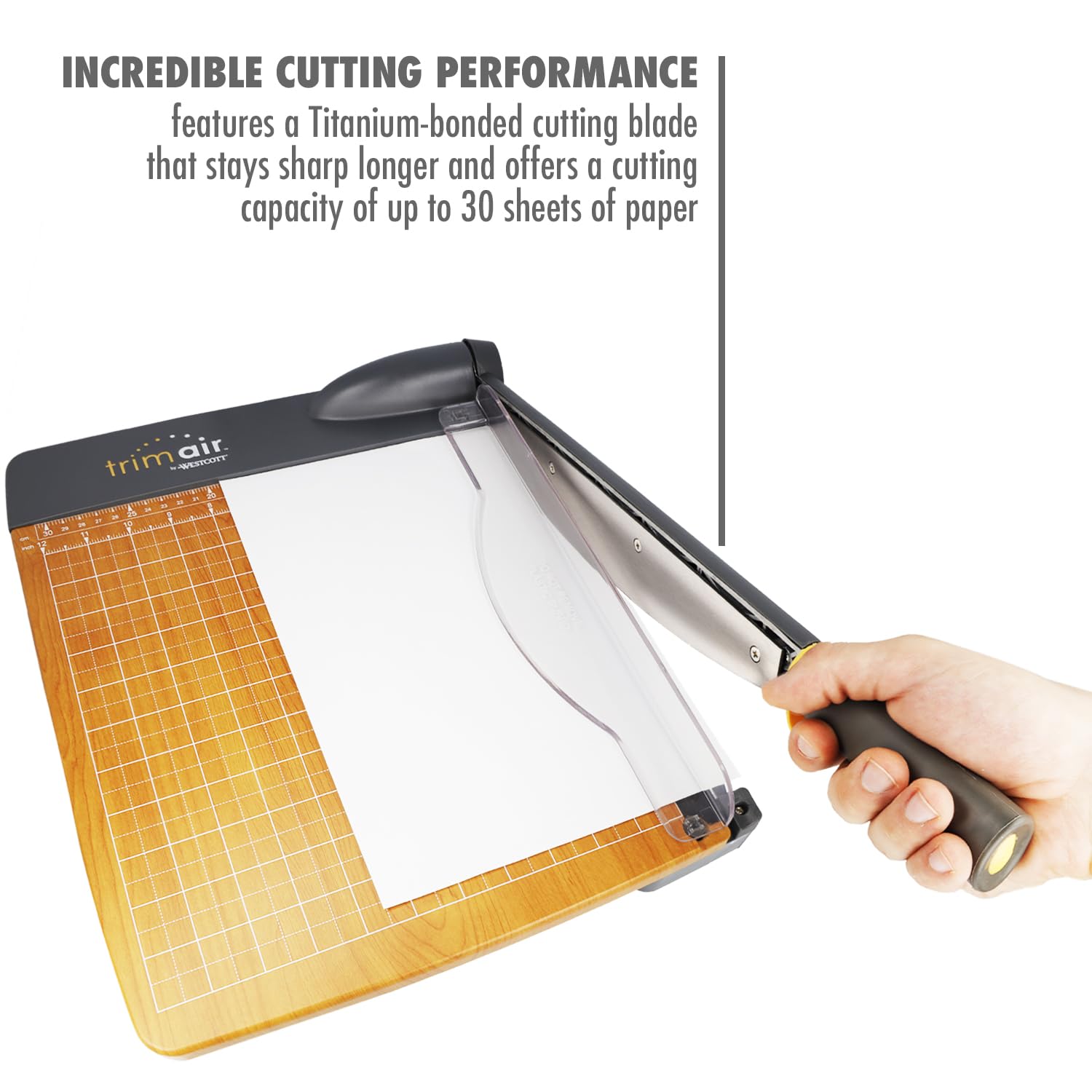 Westcott 15106 TrimAir 12-Inch Guillotine Paper Cutter, Heavy-Duty Multi-Paper Trimmer with 30 Sheet Capacity