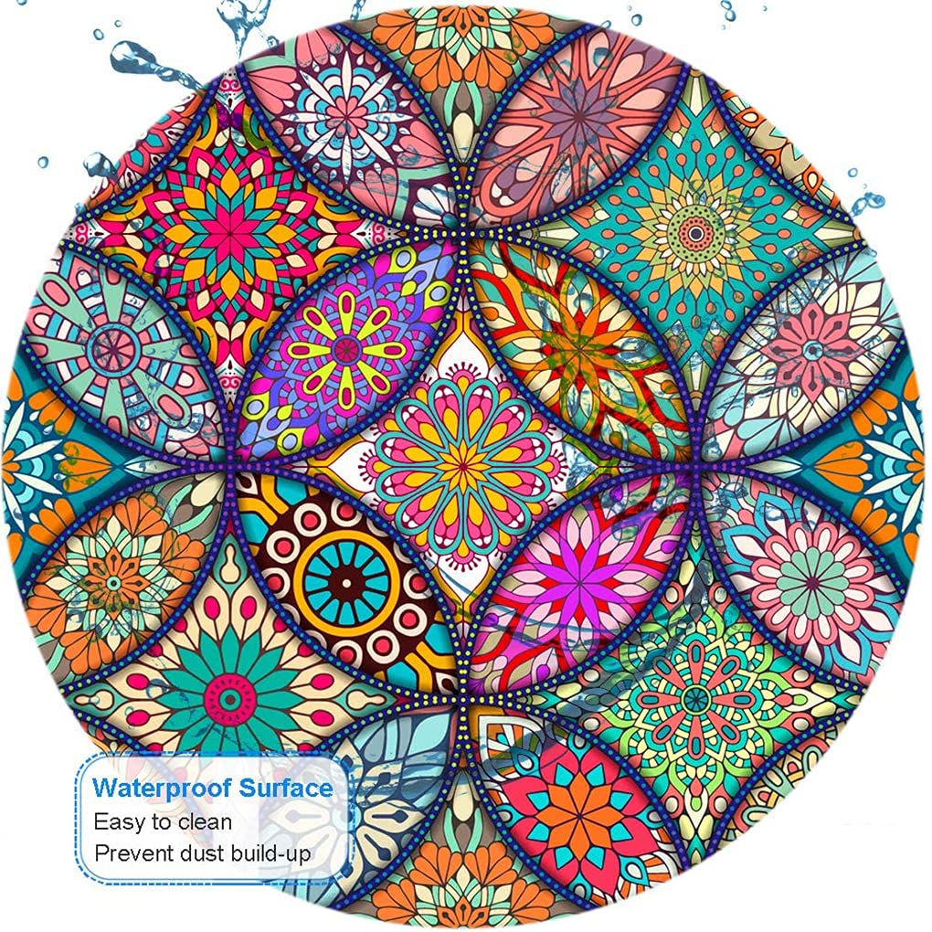 BOSOBO Mouse Pad, Round Mandala Mouse Mat, Cute Mouse Pad with Design, Non-Slip Rubber Base Mousepad with Stitched Edge, Waterproof Women Office Mouse Pads, Small Size 7.9 x 7.9 Inch, Pretty Mandala
