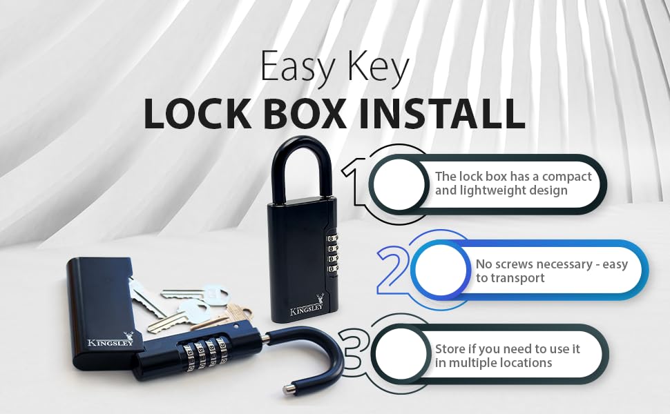 Kingsley Guard-a-Key Black Realtor's Lockbox Portable Resettable Hanging Key Safe Combination Lock Box for House Keys, Realtors, Vacation Rentals, Black (1 Pack)