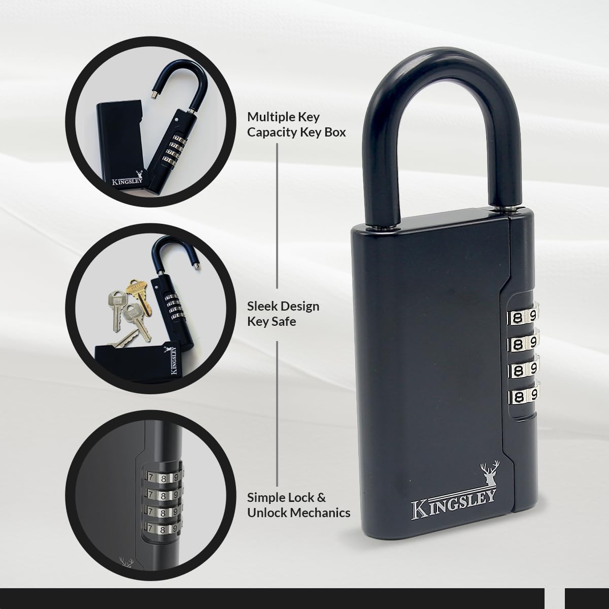 Kingsley Guard-a-Key Black Realtor's Lockbox Portable Resettable Hanging Key Safe Combination Lock Box for House Keys, Realtors, Vacation Rentals, Black (1 Pack)