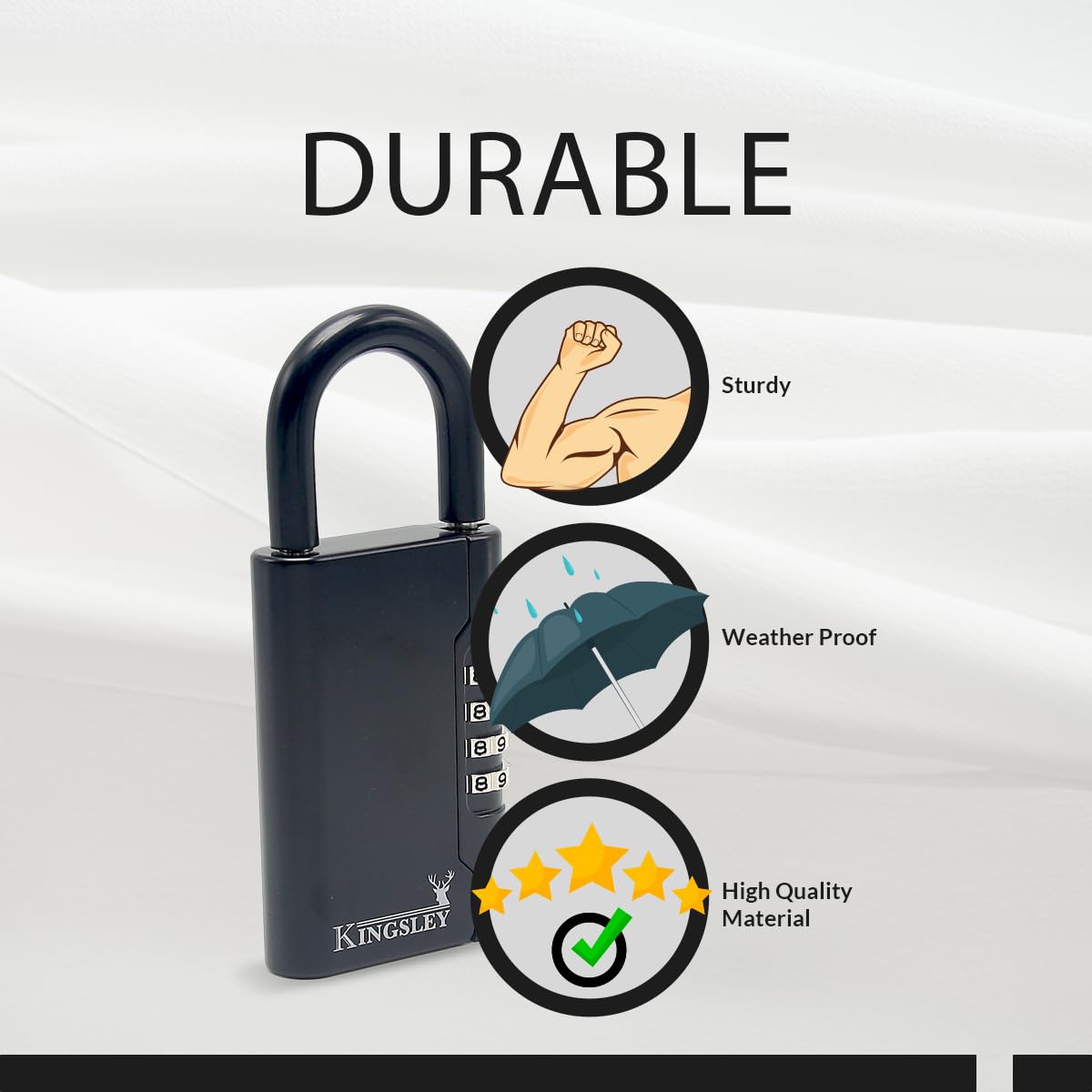 Kingsley Guard-a-Key Black Realtor's Lockbox Portable Resettable Hanging Key Safe Combination Lock Box for House Keys, Realtors, Vacation Rentals, Black (1 Pack)
