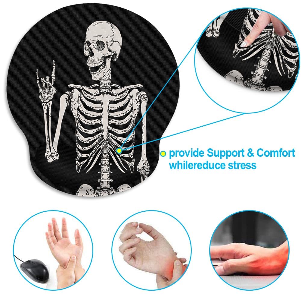 Britimes Ergonomic Mouse Pad with Wrist Support Black Human Skeleton Non-Slip Rubber Base Mousepad for Home Office Gaming Working Computers Laptop Easy Typing & Pain Relief
