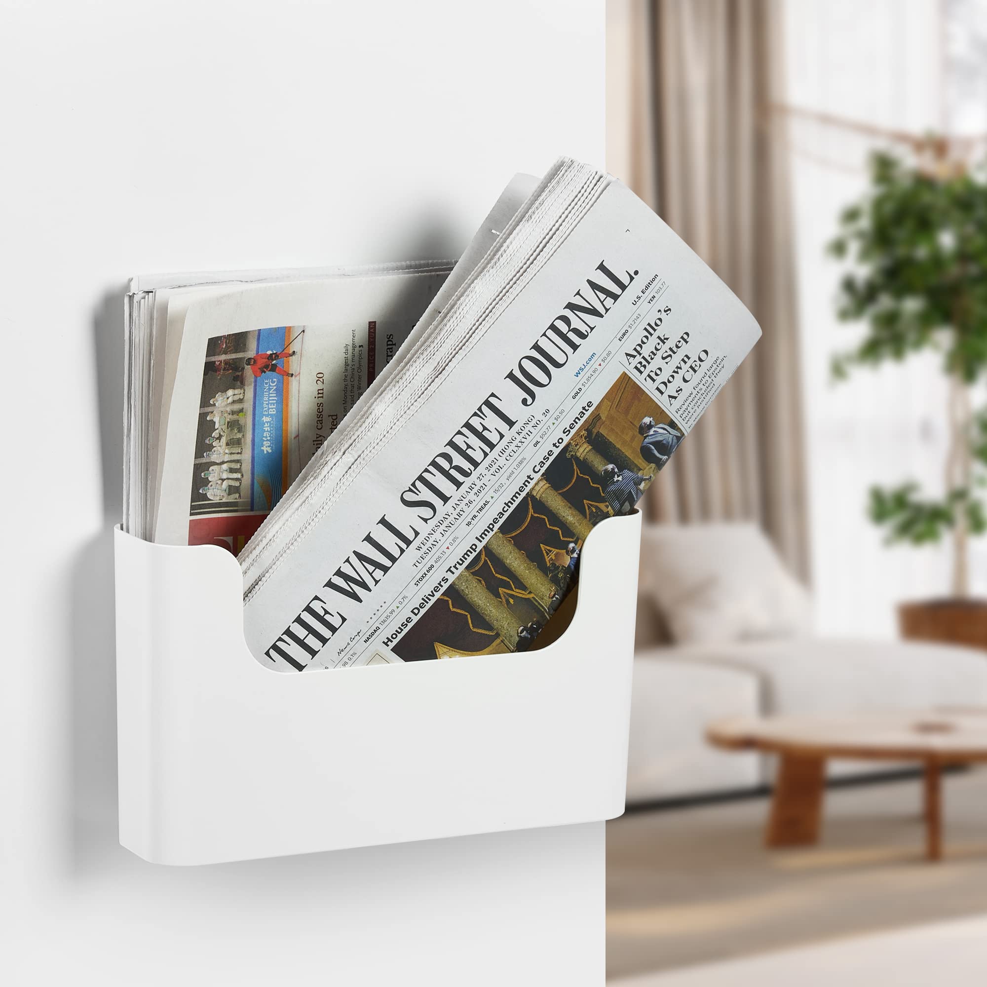 YOHOM No Drilling File Holder Wall Mails Magazines Organizer Adhesive Door Mount, Single Pocket, Off-white