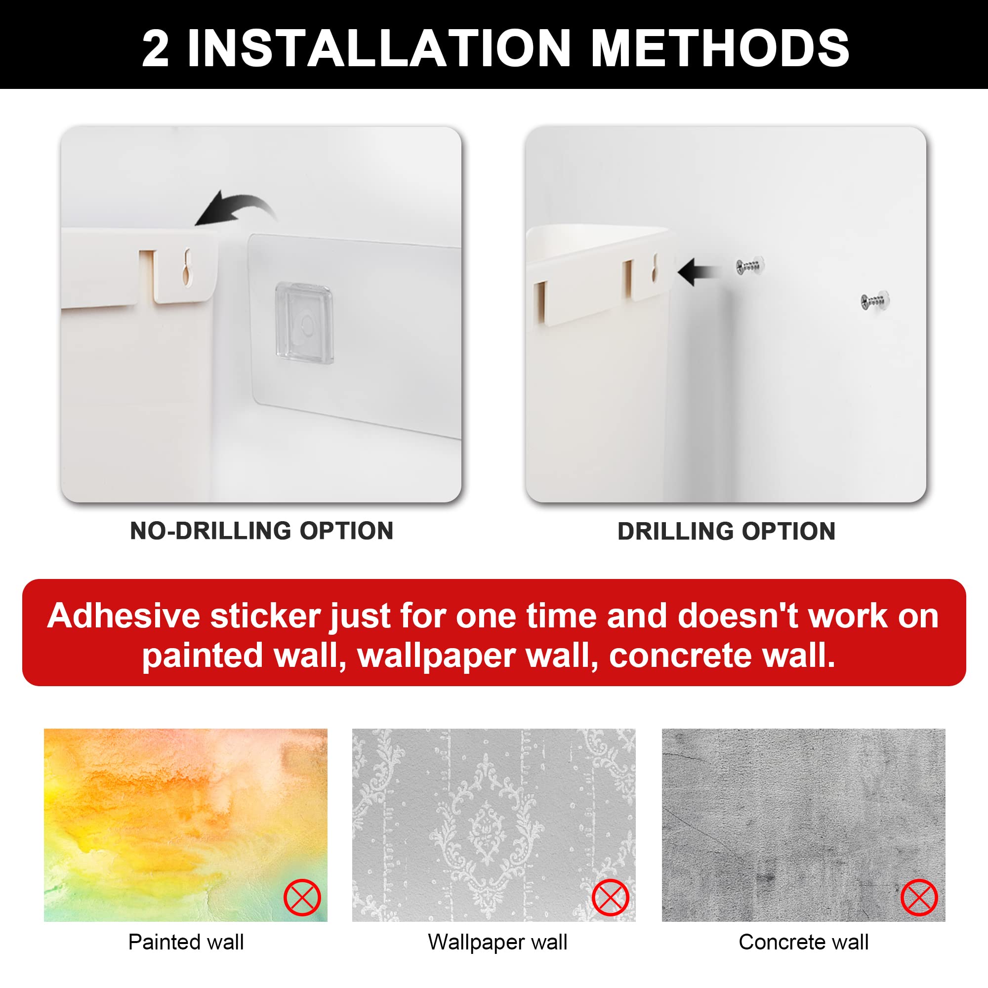 YOHOM No Drilling File Holder Wall Mails Magazines Organizer Adhesive Door Mount, Single Pocket, Off-white