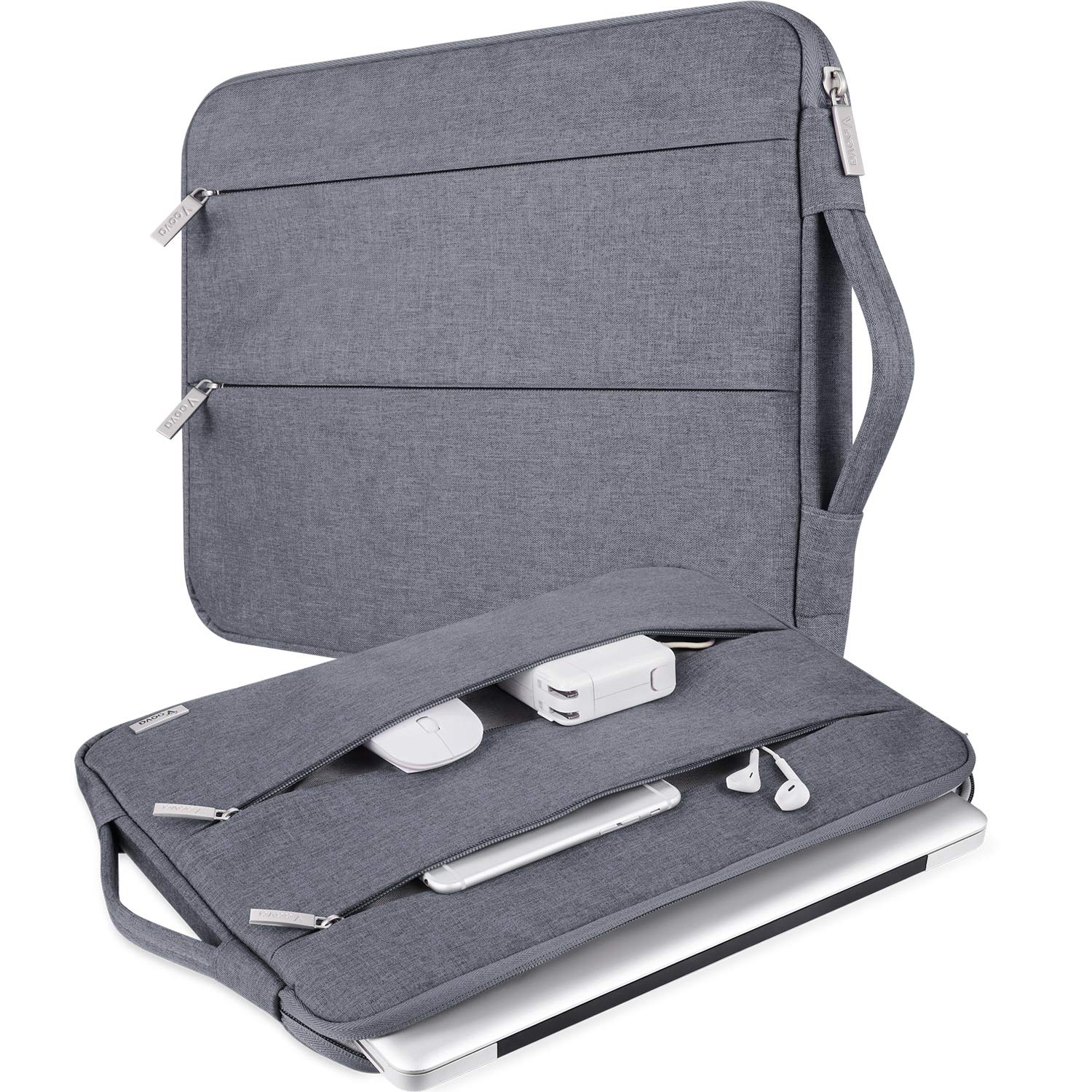 V Voova 13 13.3 14 Inch Laptop Sleeve Carrying Case Compatible with MacBook Air,MacBook Pro 14/M1,13.5" Surface Book 3/Laptop 4,HP Envy 13,Chromebook,Slim Computer Bag Cover with Handle,Grey