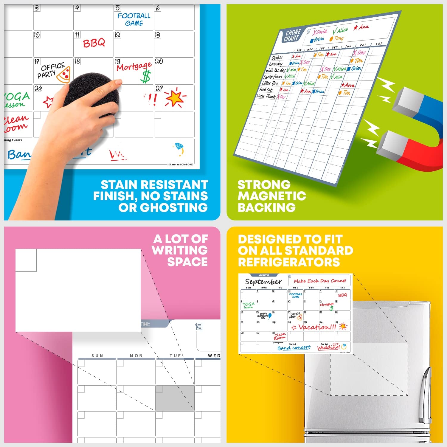Magnetic Dry Erase Chore Chart, Calendar, and to-Do List for Refrigerator: 3 Boards, 6 Markers, and Eraser
