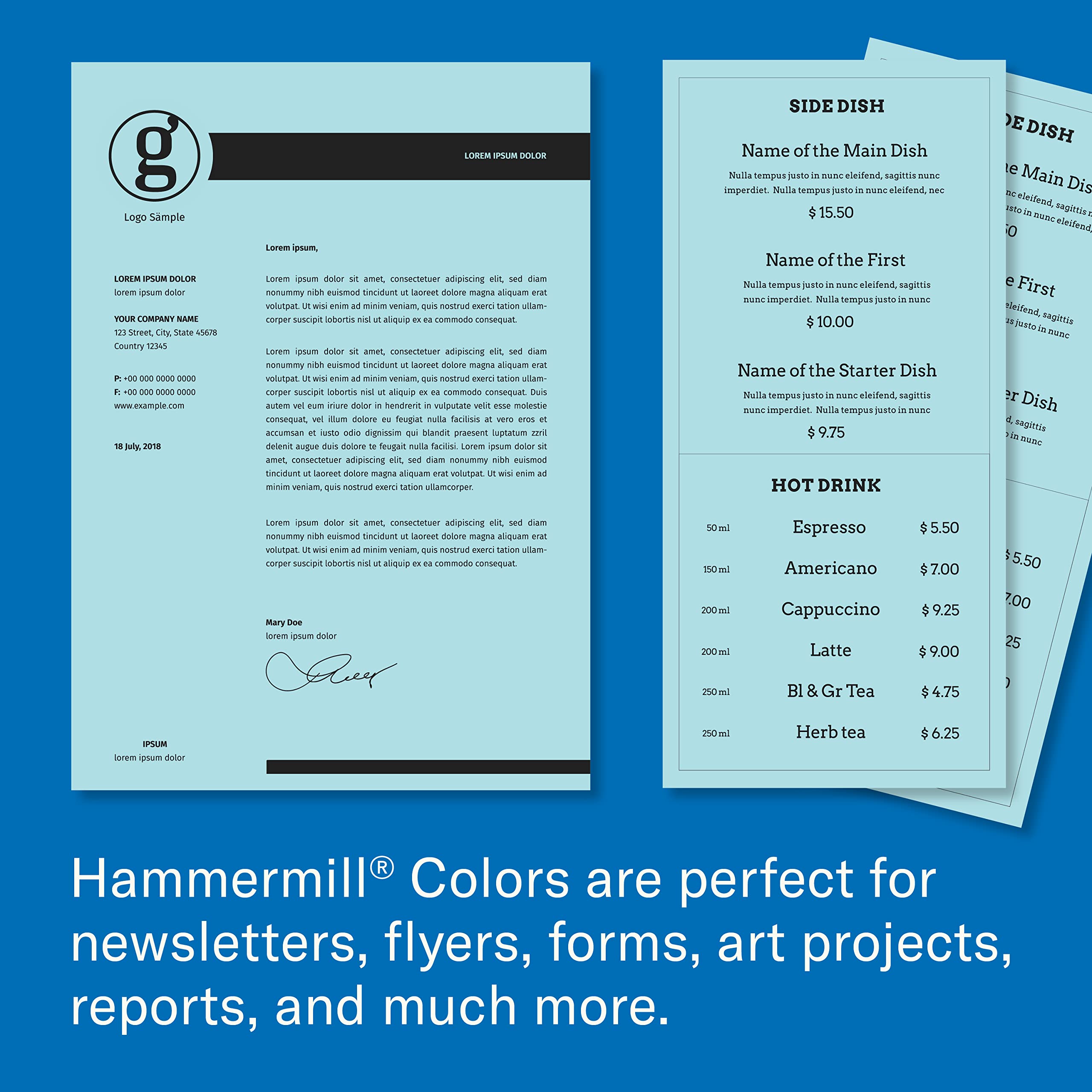 Hammermill Colored Paper, 24 lb Blue Printer Paper, 8.5 x 11 - 1 Ream (500 Sheets) - Made in the USA, Pastel Paper, 103671R