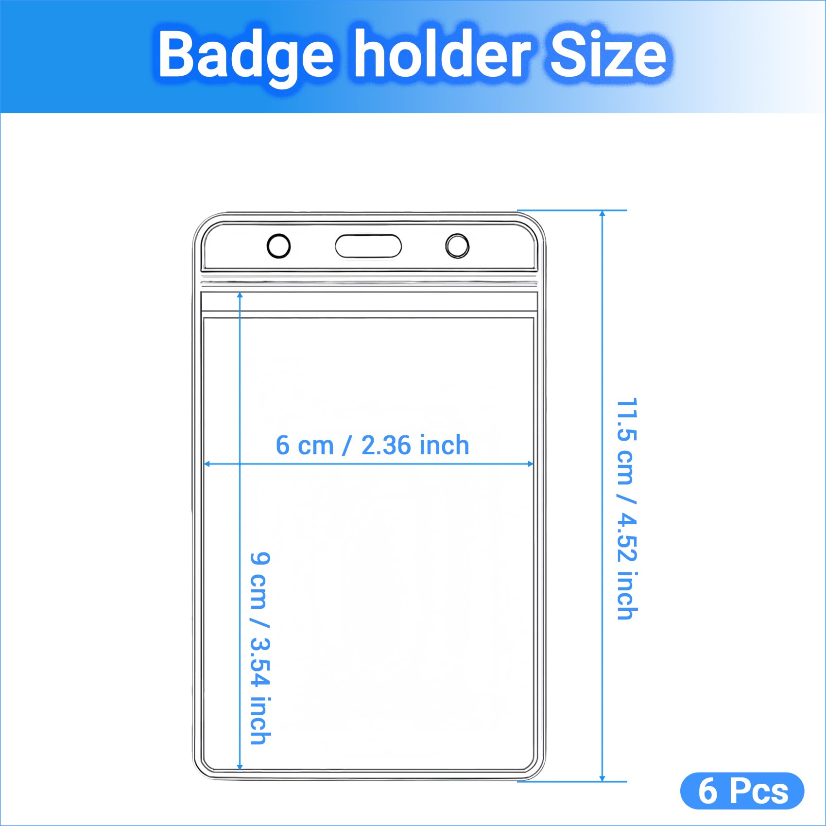 Vertical ID Badge Holders Sealable Waterproof Clear Plastic Holder, for RFID/Proximity/Badge Swipe Cards or Credit Card/Driver's License (Transparent-6pcs)