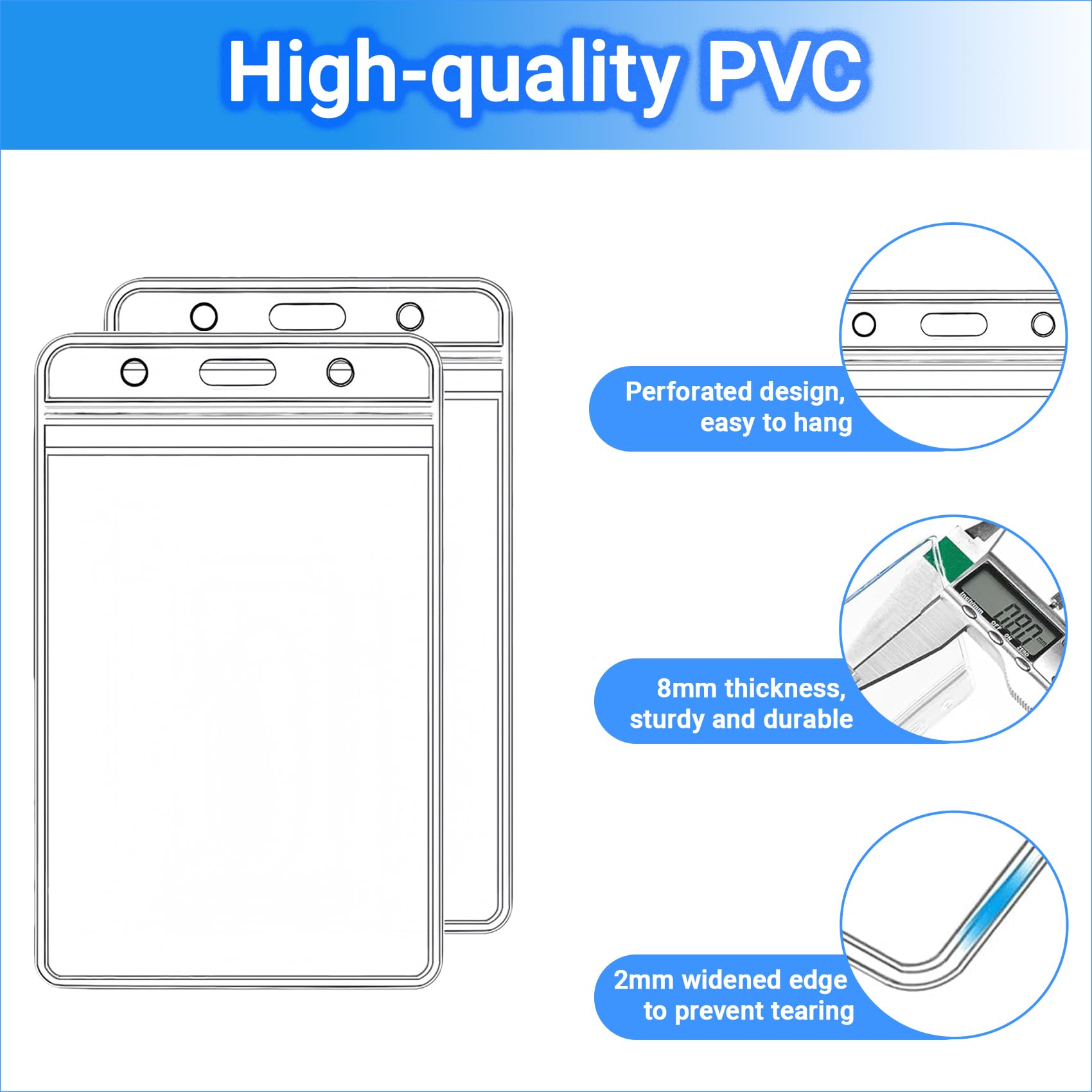 Vertical ID Badge Holders Sealable Waterproof Clear Plastic Holder, for RFID/Proximity/Badge Swipe Cards or Credit Card/Driver's License (Transparent-6pcs)