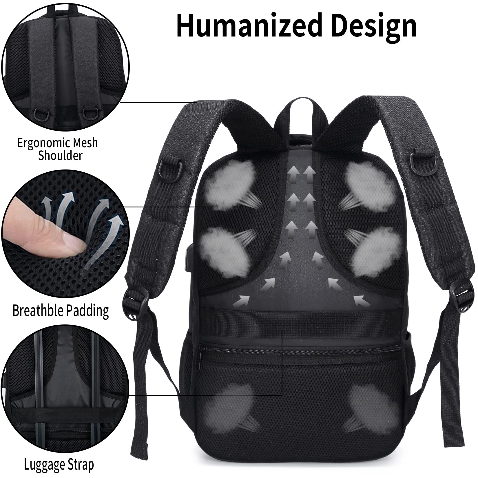 QINOL Travel Laptop Backpack Anti-Theft Work Bookbags With USB Charging Port, Water Resistant 15.6 Inch College Computer Bag for Men Women (Black)