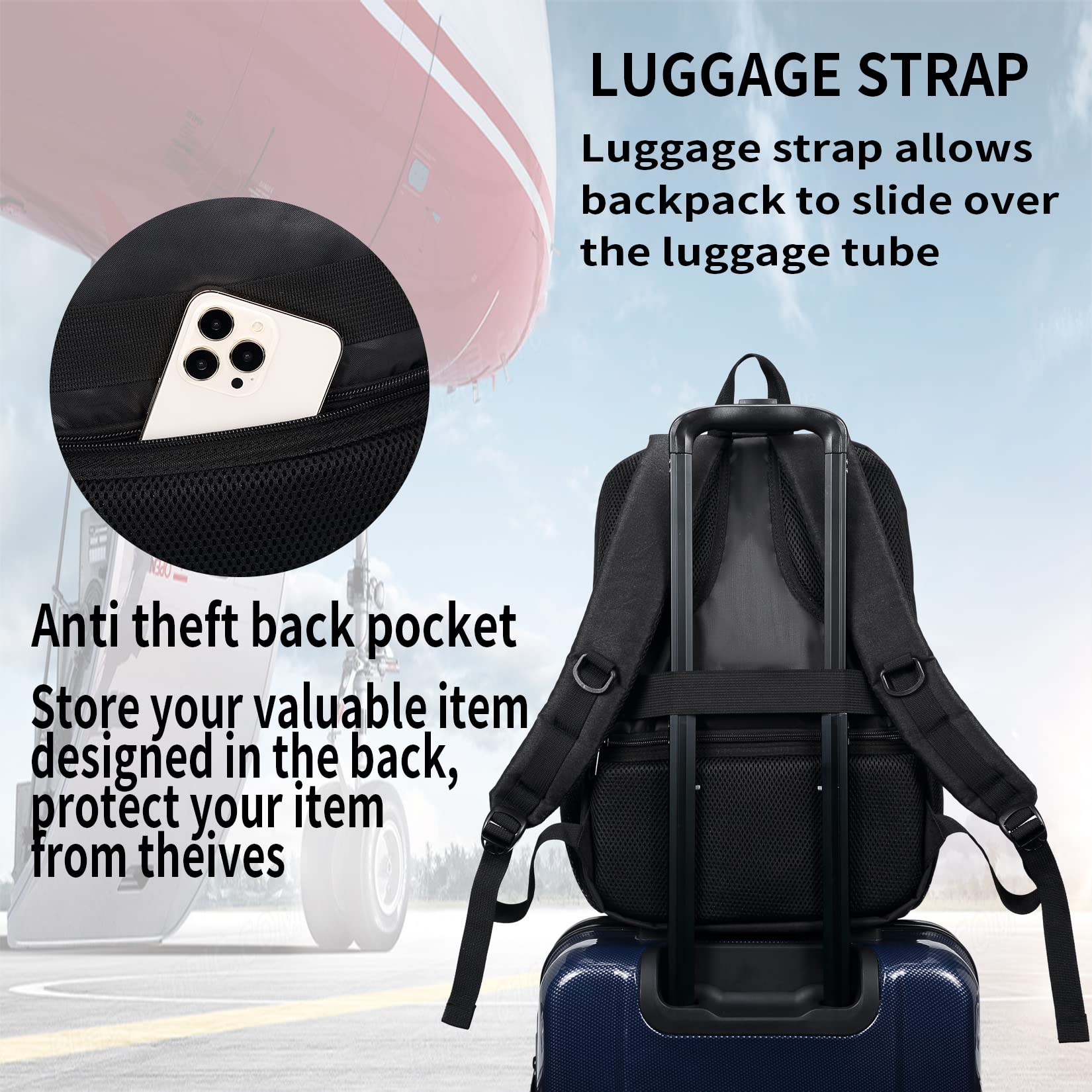 QINOL Travel Laptop Backpack Anti-Theft Work Bookbags With USB Charging Port, Water Resistant 15.6 Inch College Computer Bag for Men Women (Black)