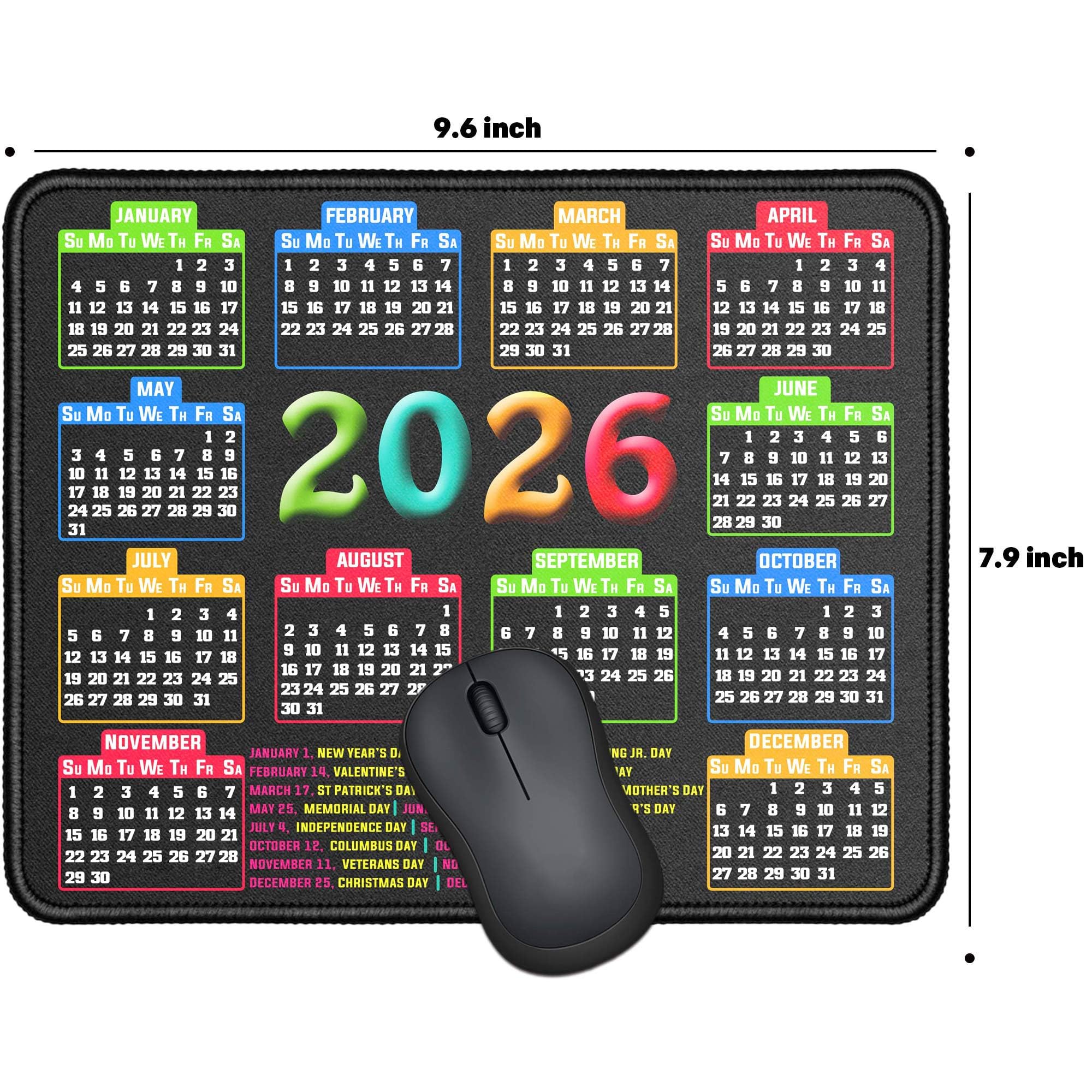 Mouse Pad with Stitched Edge, Computer Mouse Pad with Non-Slip Rubber Base, Mouse Pads for Computers Laptop Mouse 9.6x7.9x0.1 inch (2023 Calendar Black)
