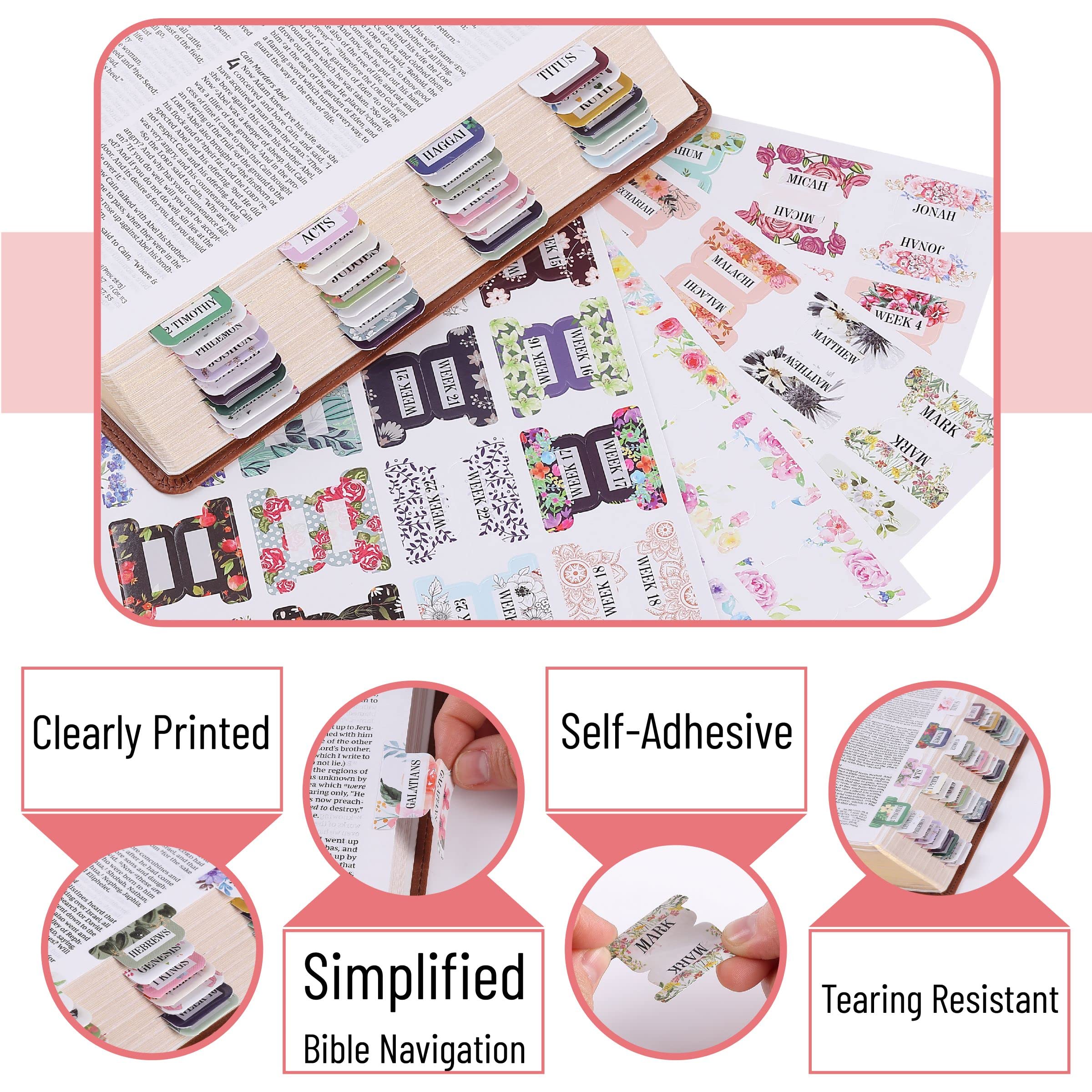 Mr. Pen- Bible Tabs, 121 pcs, Floral Design, Laminated Bible Tabs for Study Bible, Bible Tabs Old and New Testament Bible Book Tabs, Bible Tabs for Women, Tabs for Bible, Bible Index Tabs