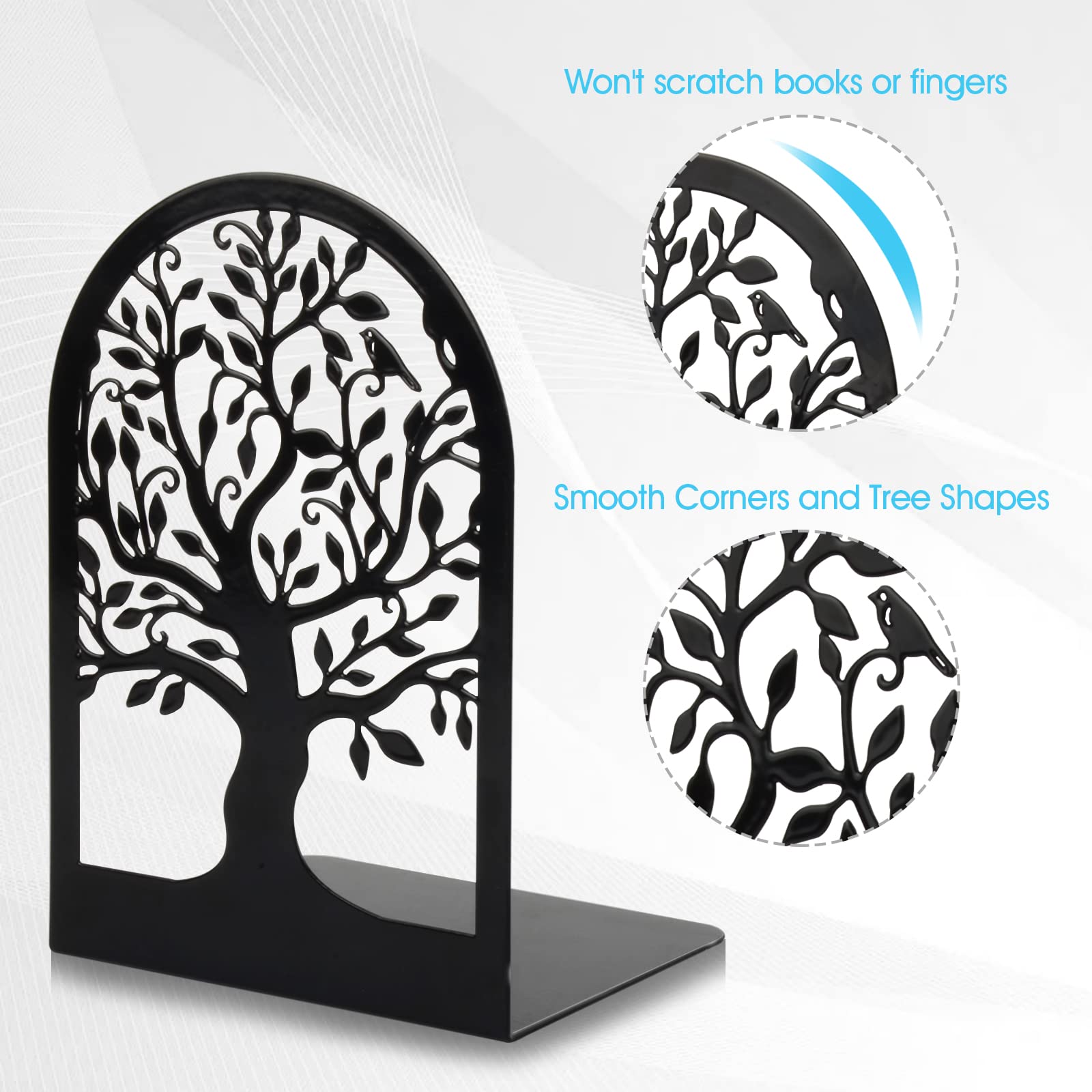 Bookends, Book Ends, Metal Bookends for Shelves Decorative, Tree Bookend Stopper for Heavy Books, Black Book Ends to Hold Books for Home Office, 6.5 X 4.7 X 3.5 Inch(3 Pairs/6 Pcs, Large)