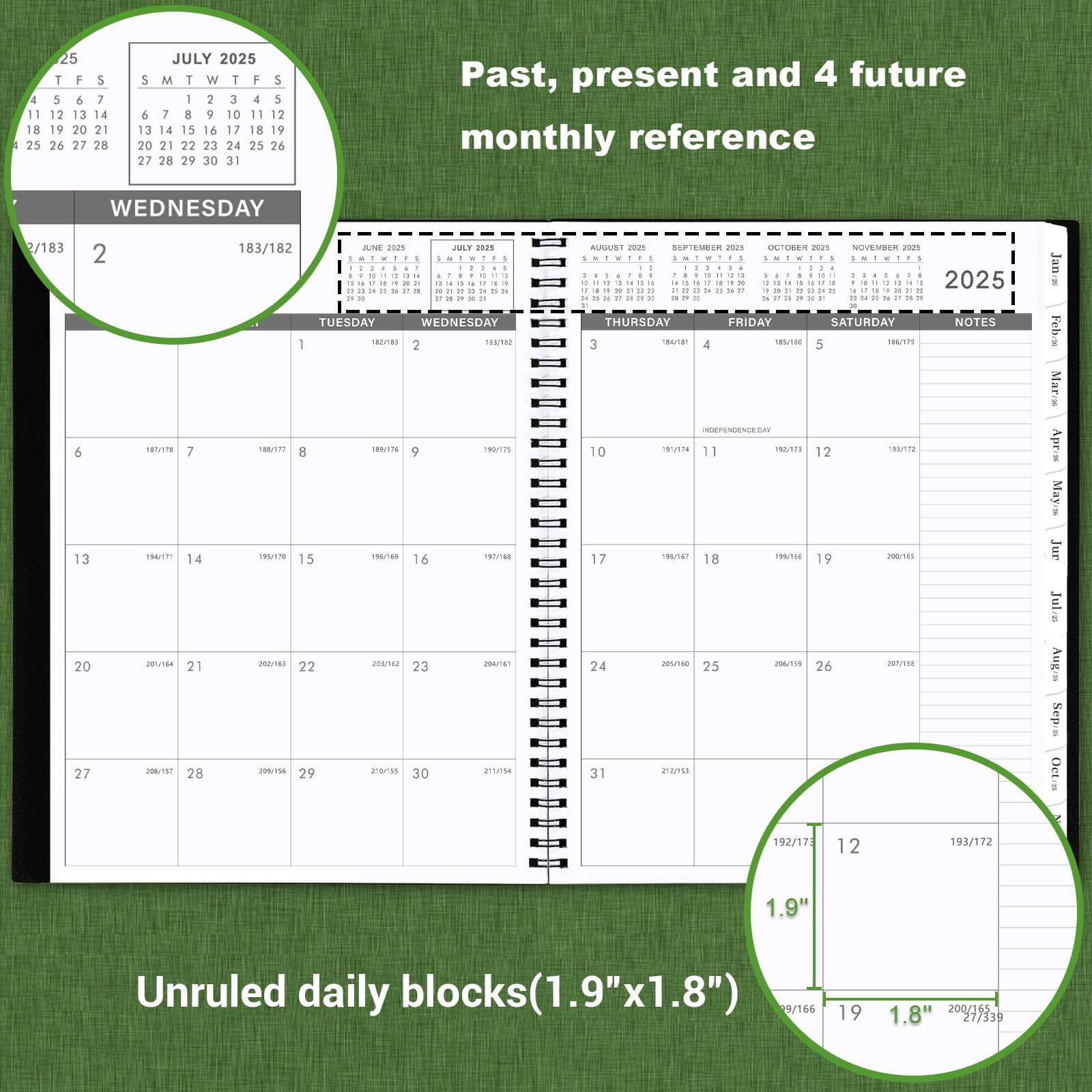 Monthly Planner/Calendar 2023-2024 - 2023-2024 Monthly Planner, Jul. 2023 - Dec. 2024, 18-Month Planner with Tabs & Pocket & Label, Contacts and Passwords, 8.5" x 11", Thick Paper, Twin-Wire Binding - Black by Artfan