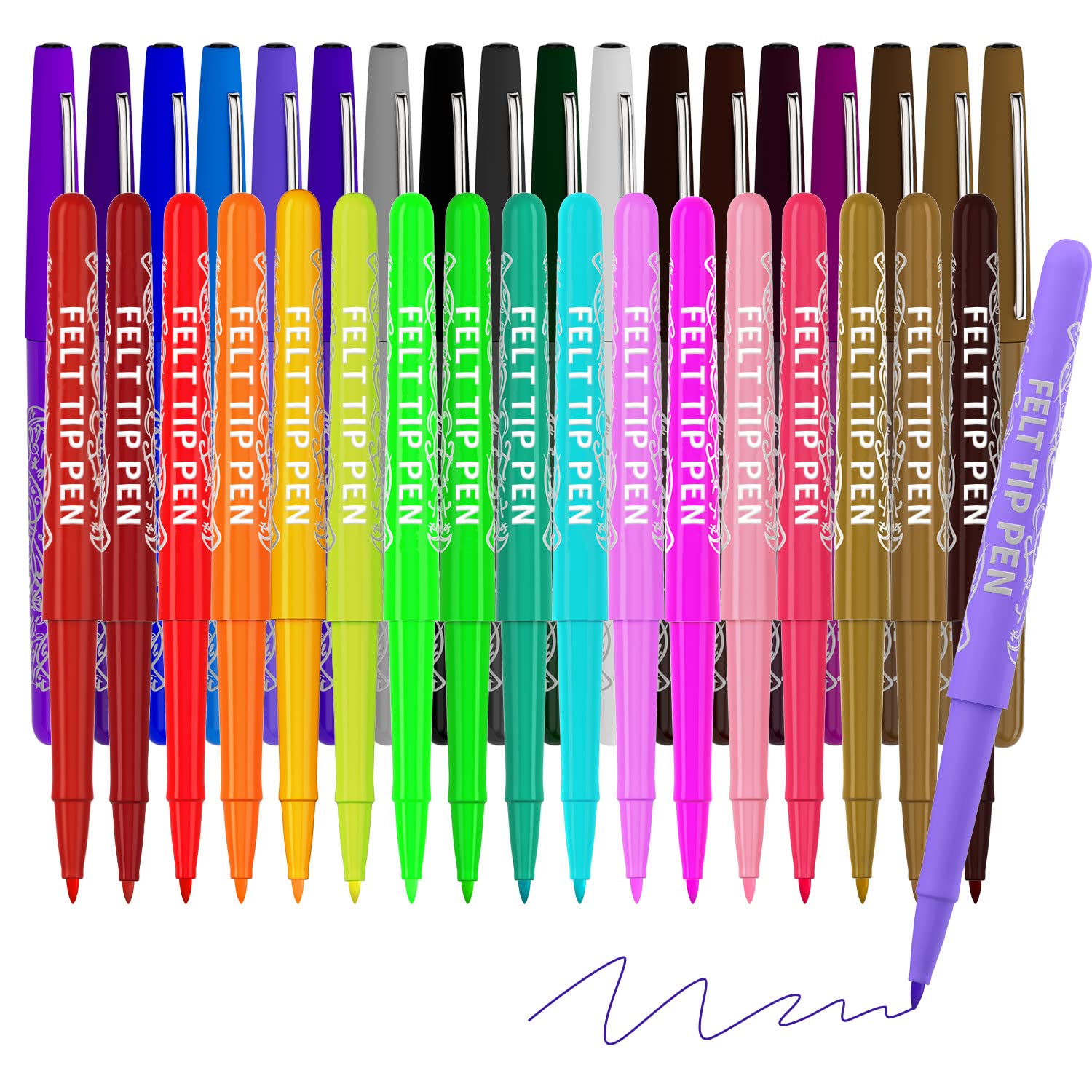 sunacme 35 Colors Felt Tip Pens, Premium Fine Point Colorful Felt Tip Markers For Journaling, Note Taking, Drawing. Colorful Felt Pen Art Supplies for School, Office