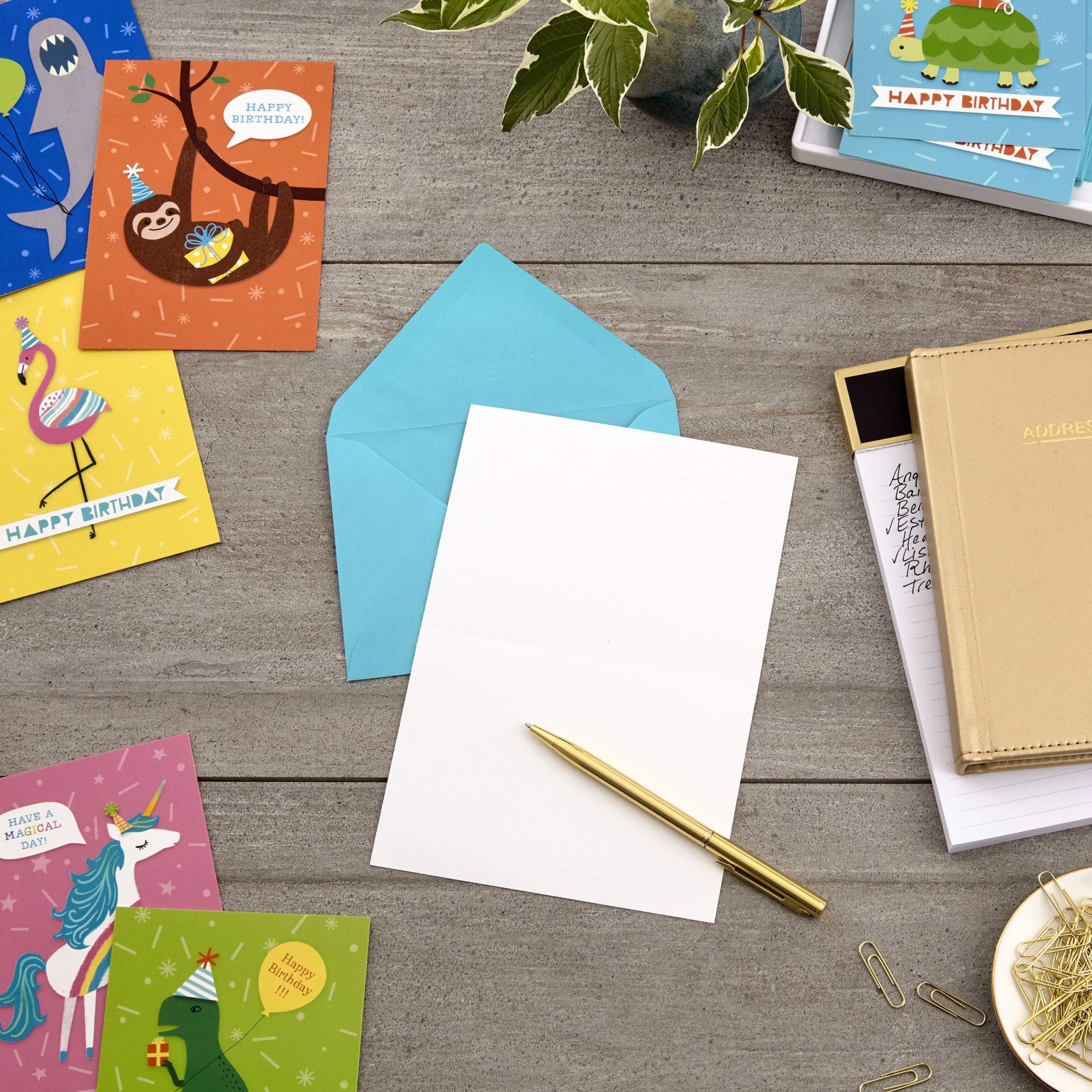 Hallmark Birthday Cards for Kids Assortment, 48 Cards with Envelopes (Dinosaurs, Sloths, Unicorns, Flamingos, Turtles, Sharks)