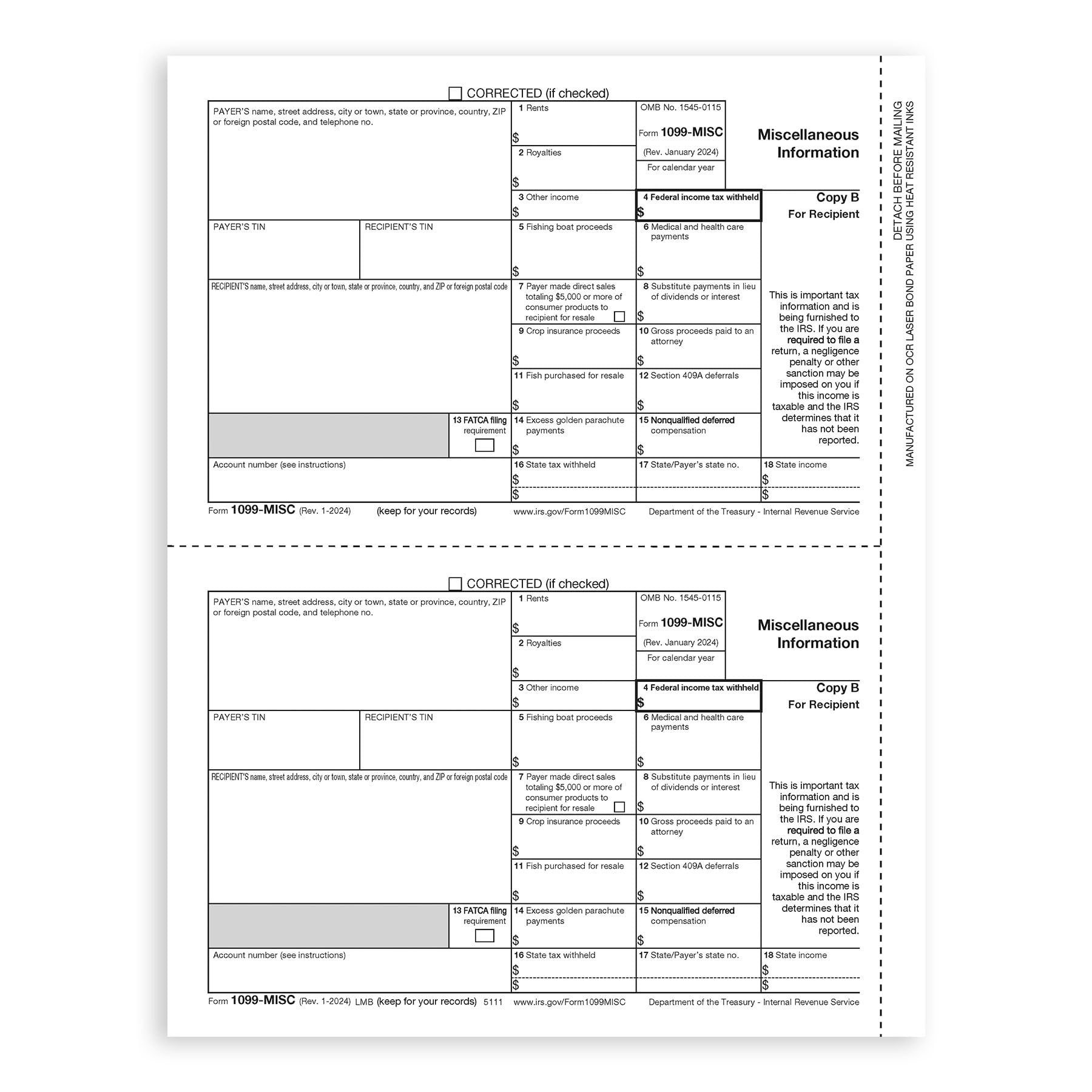 1099 MISC Forms 2022, 4 Part Tax Forms Kit, 25 Vendor Kit of Laser Forms, Compatible with QuickBooks and Accounting Software, 25 Self Seal Envelopes Included