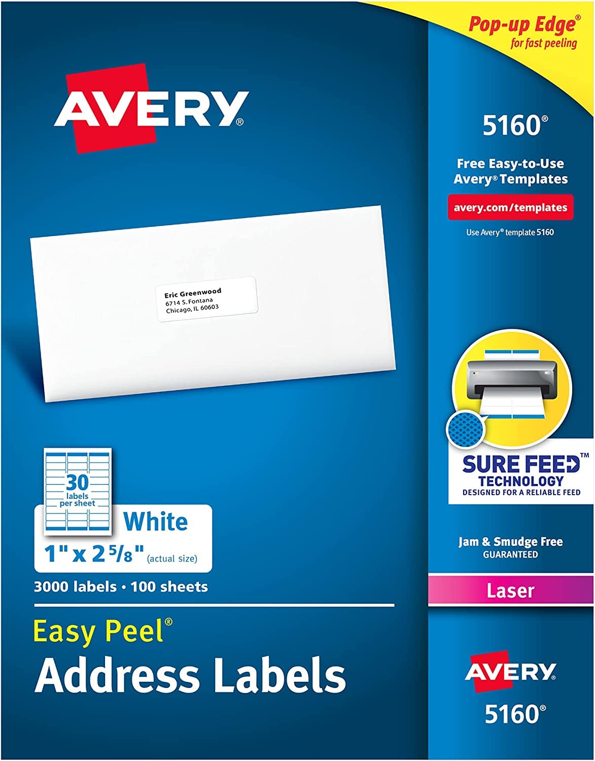 Avery Mailing Address Labels, Laser Printers, 3,450 Labels, 1 x 2-5/8, Permanent Adhesive, FBA Labels (5160)