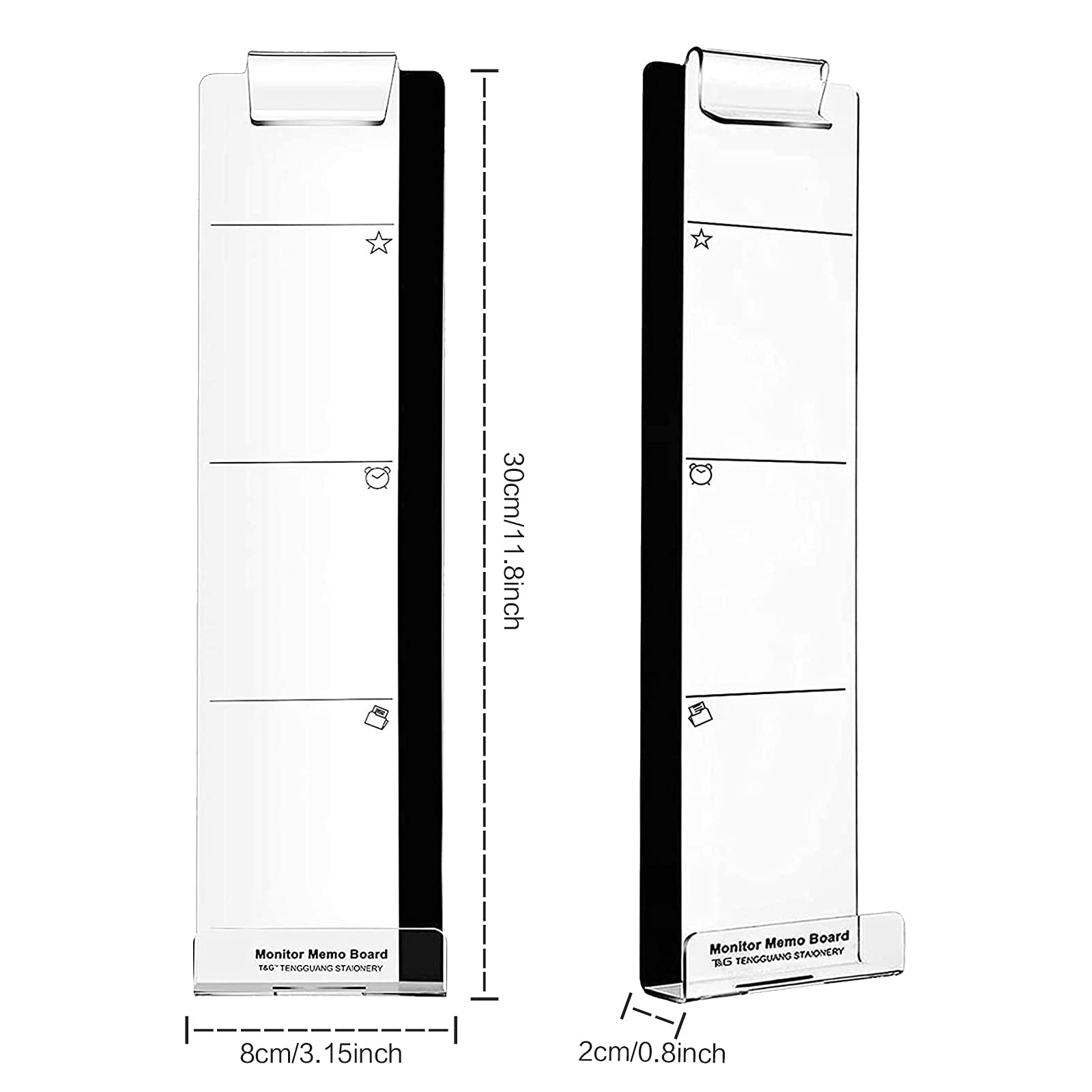 Multifunction Computer Monitor Memo Board - Transparent Computer Side Panel Memo Creative Monitor Side Panel with Phone Holder Suitable for Office Home Desktop (Left and Right) 1 Set