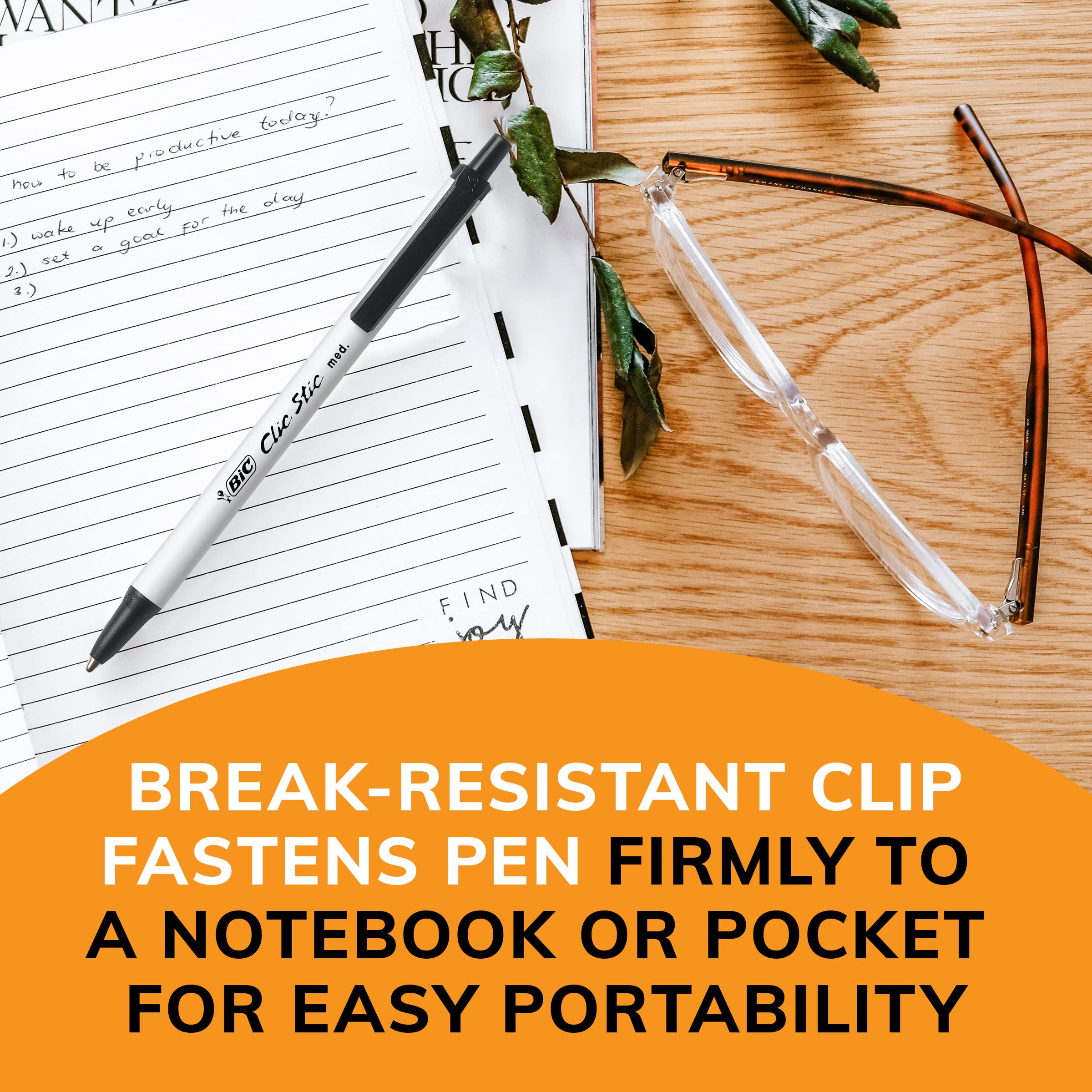 BIC Clic Stic Black Retractable Ballpoint Pens, Medium Point (1.0mm), 24-Count Pack, Round Barrel Design for Comfortable Writing