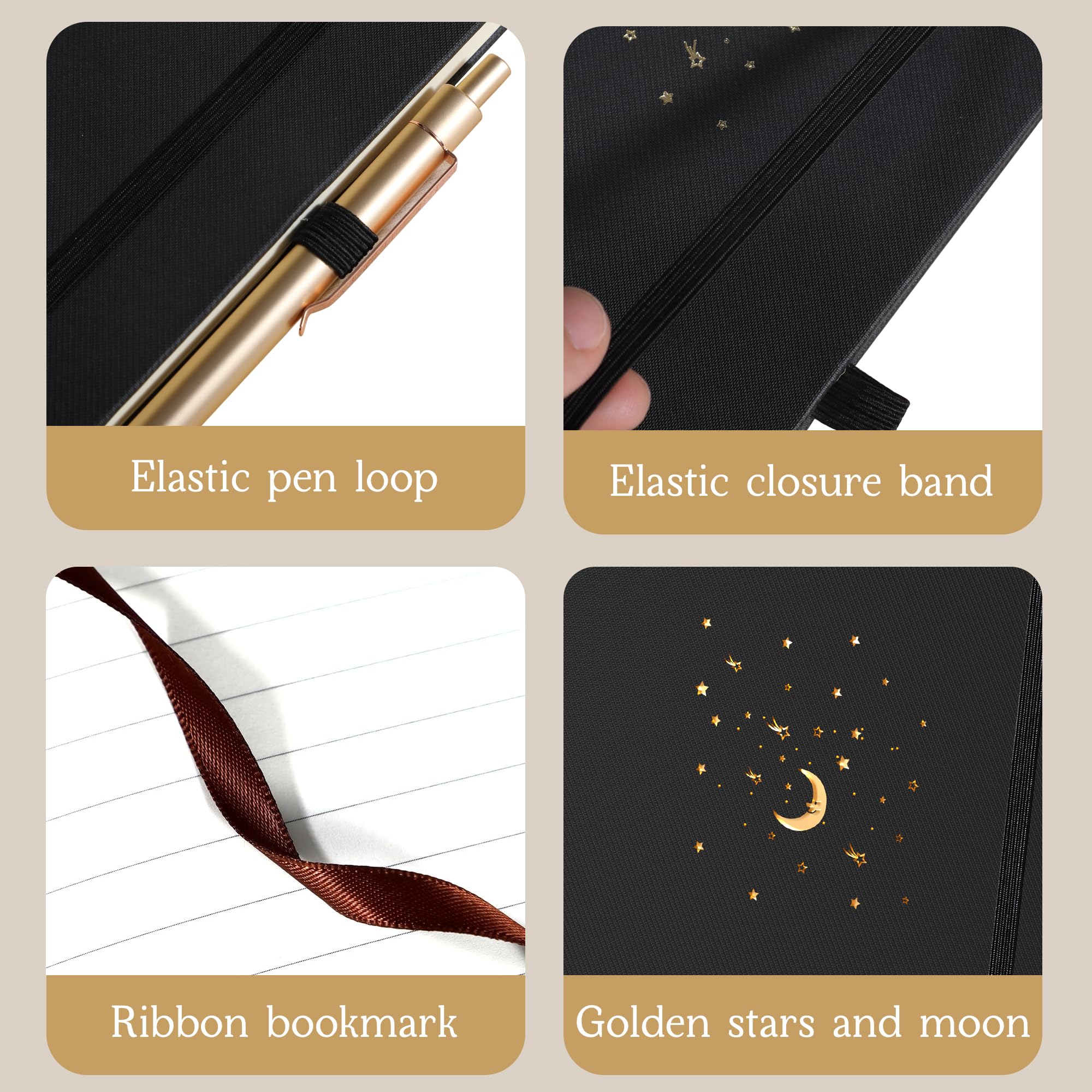 CAGIE Lined Journal Notebook for Work, 196 Pages, Medium 5.7" x 8.3", Hardcover Notebook Journal with Pen Loop, (Black Ruled)