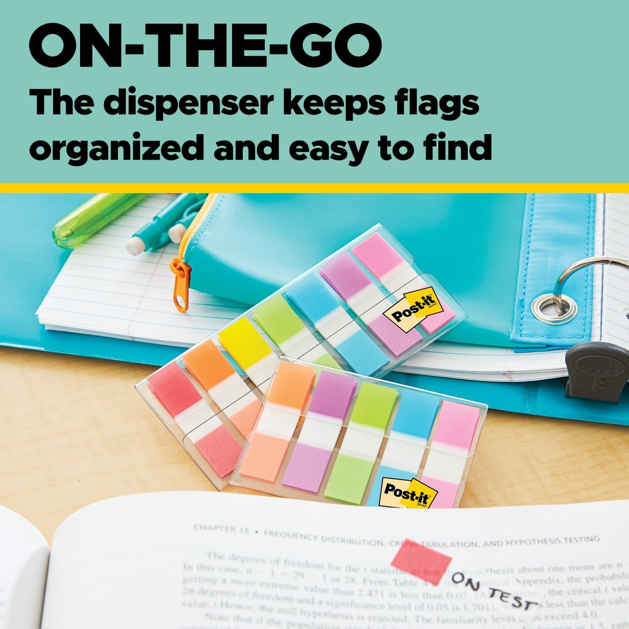 Post-it Flags, 60/On-the-Go Dispenser, .47 in Wide, Alternating Electric Glow Collection (680-EG-ALT)
