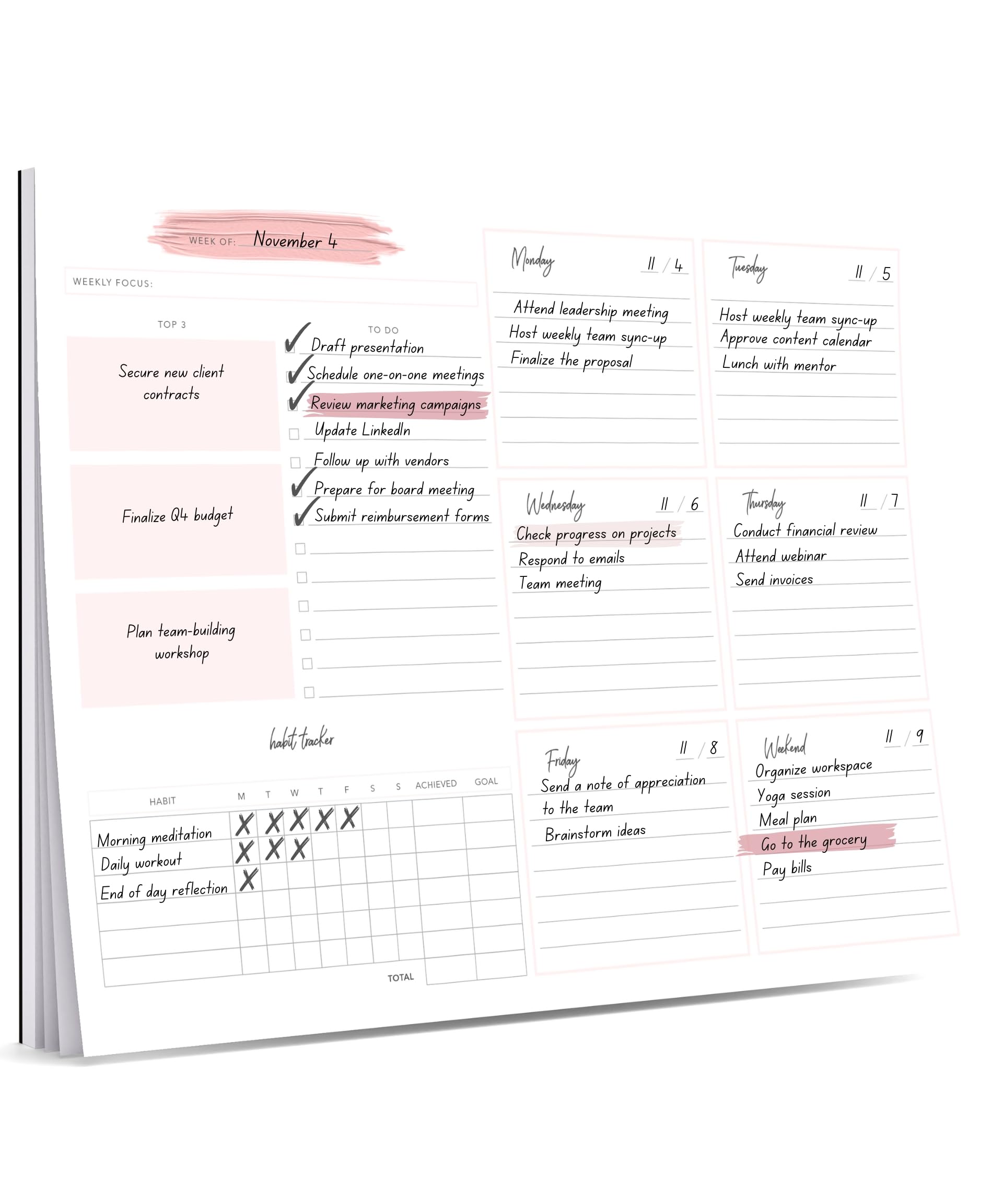 Weekly Planner Pad Tear Off – 52 Undated Weekly Sheets Daily To Do List Notepad, Habit Tracker, Academic Planner Notebook, Daily Work Planner - Full Year Productivity Planner 10.1 x 7.7’’