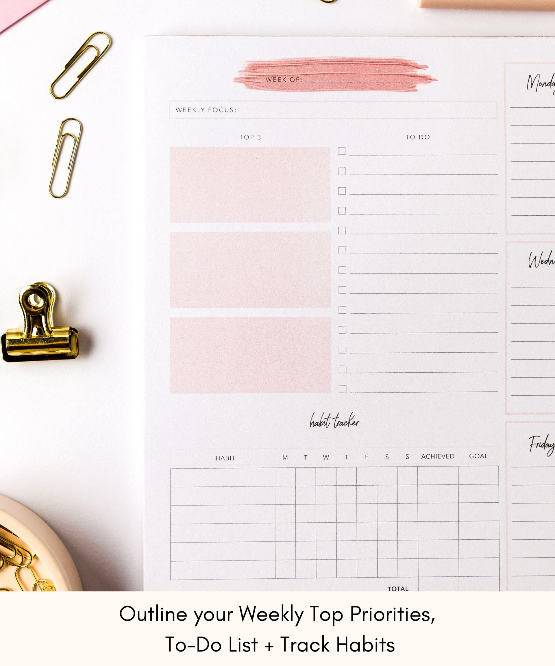 Weekly Planner Pad Tear Off – 52 Undated Weekly Sheets Daily To Do List Notepad, Habit Tracker, Academic Planner Notebook, Daily Work Planner - Full Year Productivity Planner 10.1 x 7.7’’